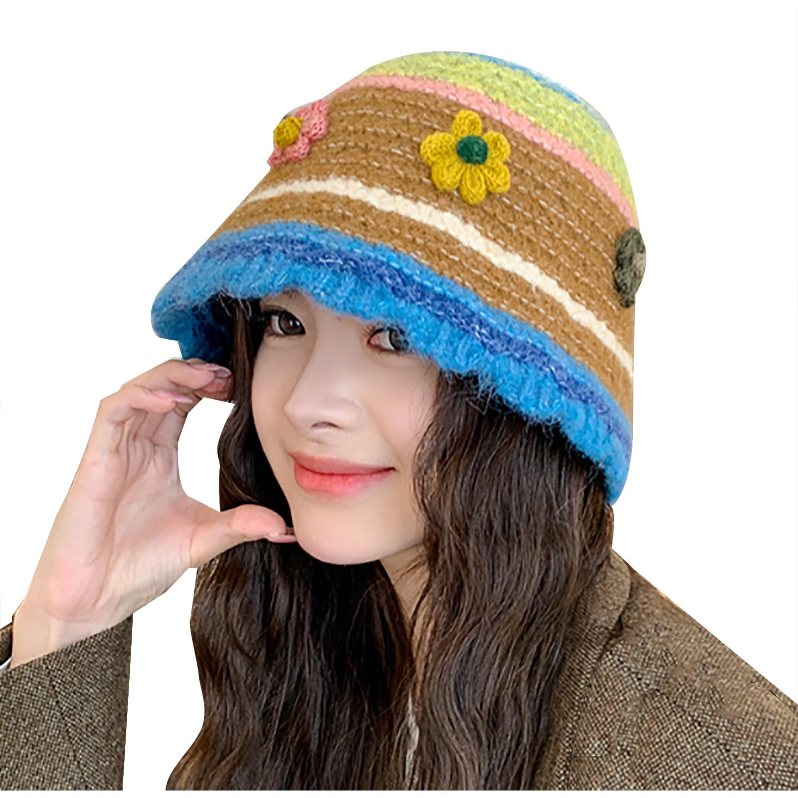 Caywon Women's Winter Thickened Solid Color Fisherman Hat Cold Proof ...