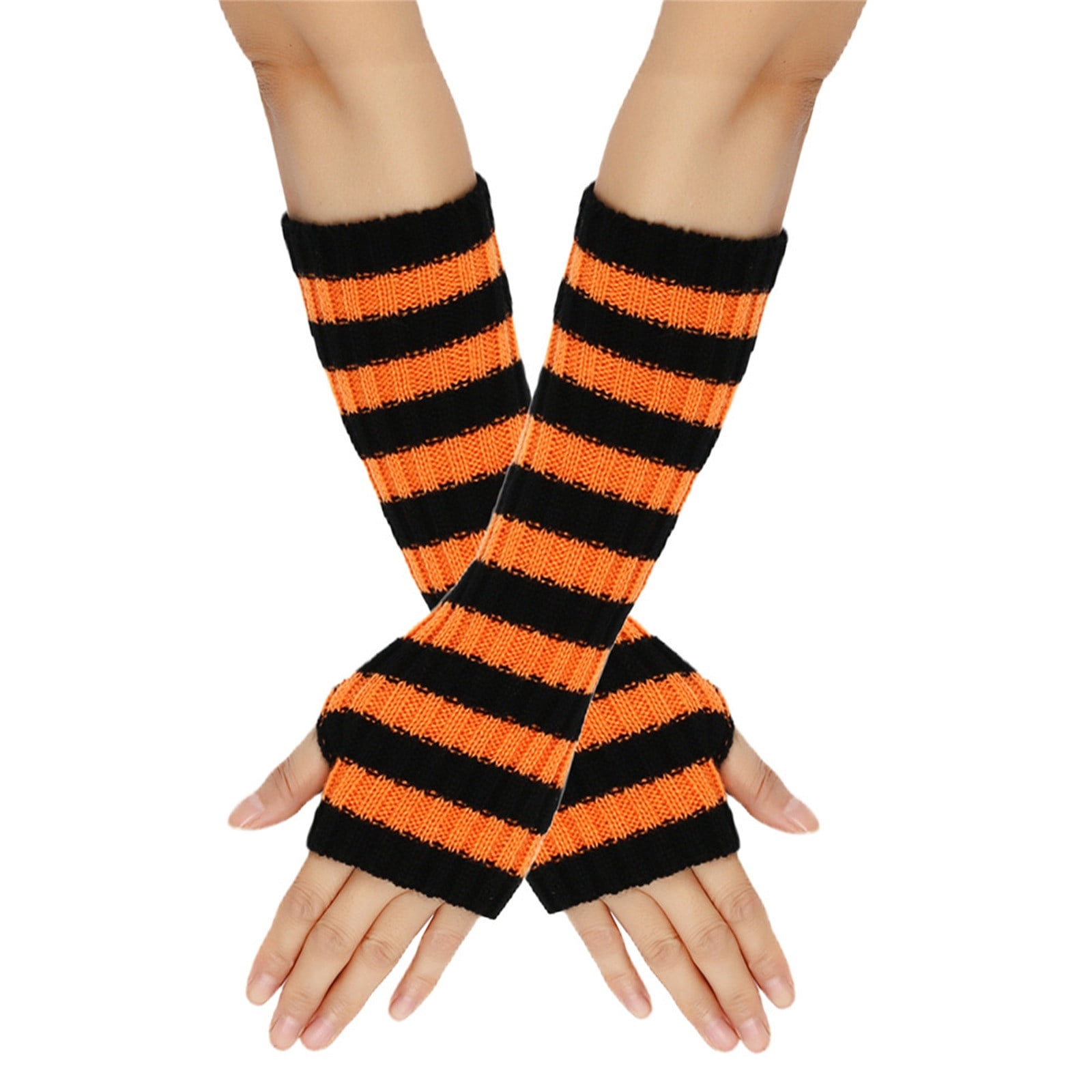 Caywon Women's Woolen Thick Warm Long Gloves Fake Sleeves Fingerless ...