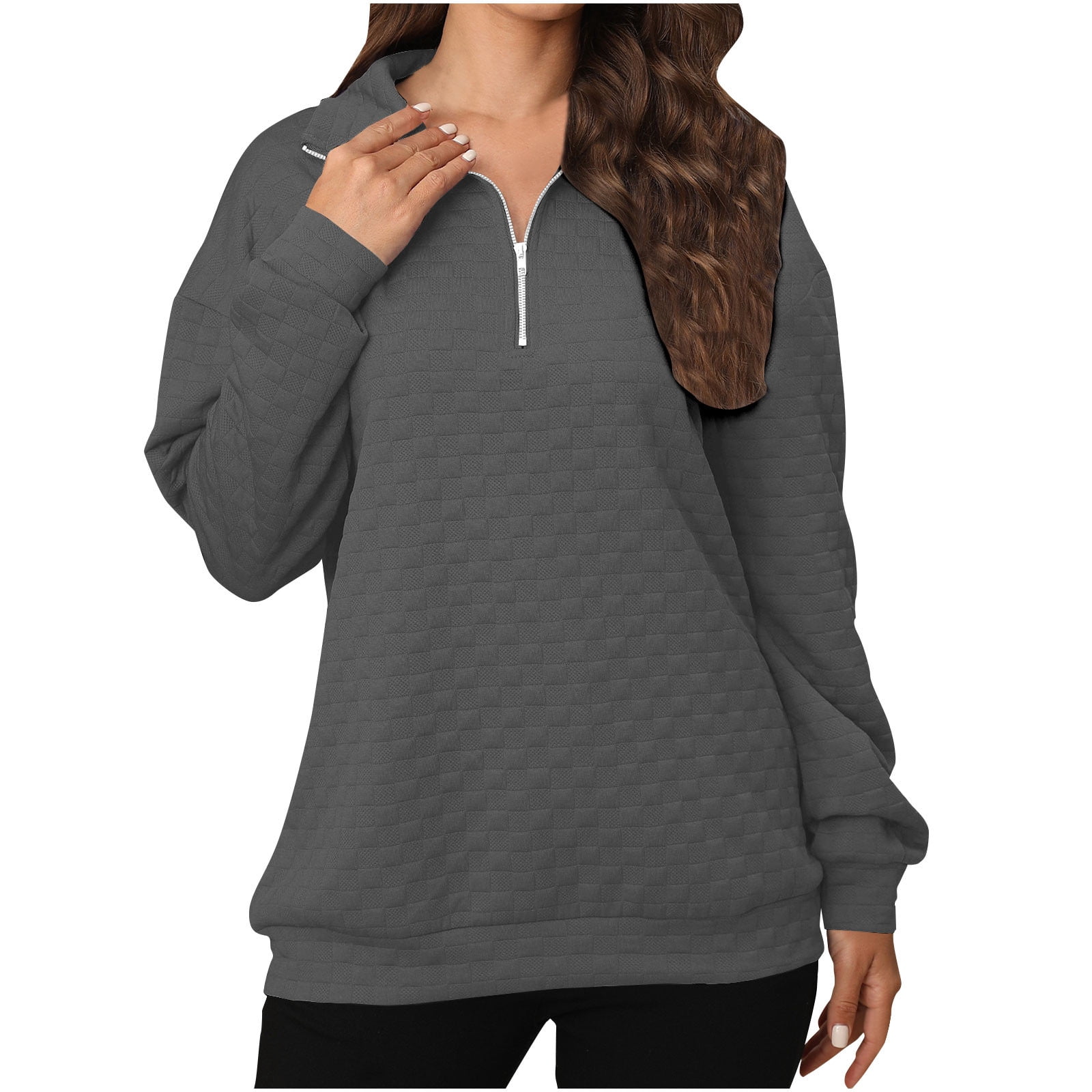 Caywon Women's Zip Front Hoodie V Neck Long Sleeve Solid Color Casual ...