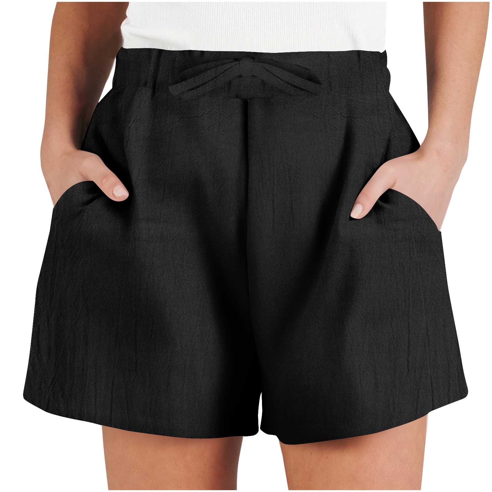 Caywon Womens Casual Shorts Solid Color Fashion Comfort Drawstring Waist Elastic Band Pocket ...
