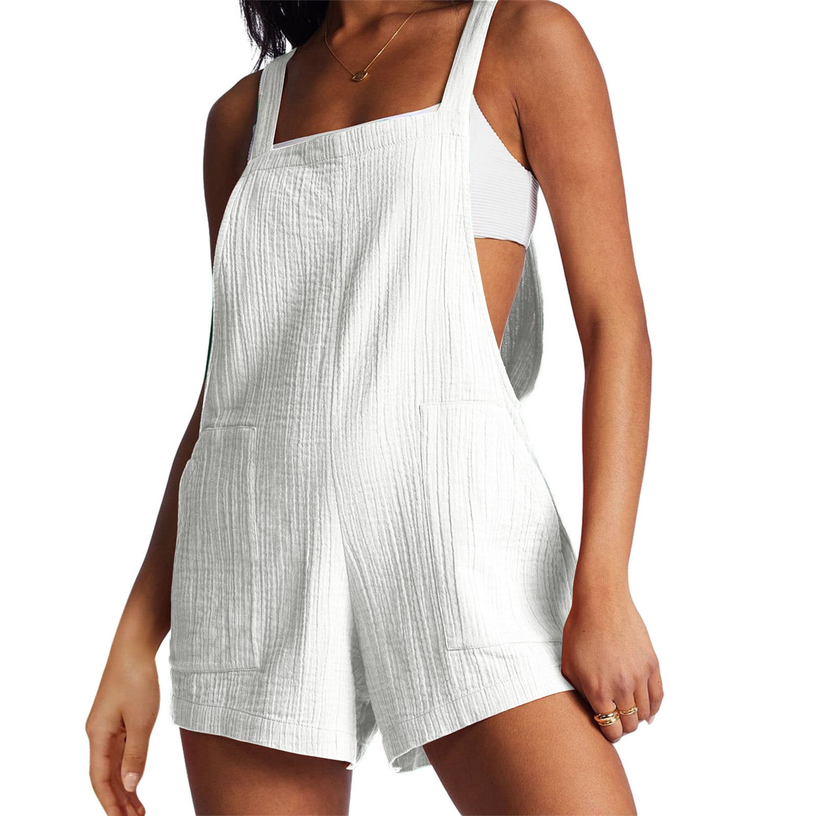 Caywon Womens Fashion Summer Solids Romper Casual Sleeveless Short Wide ...