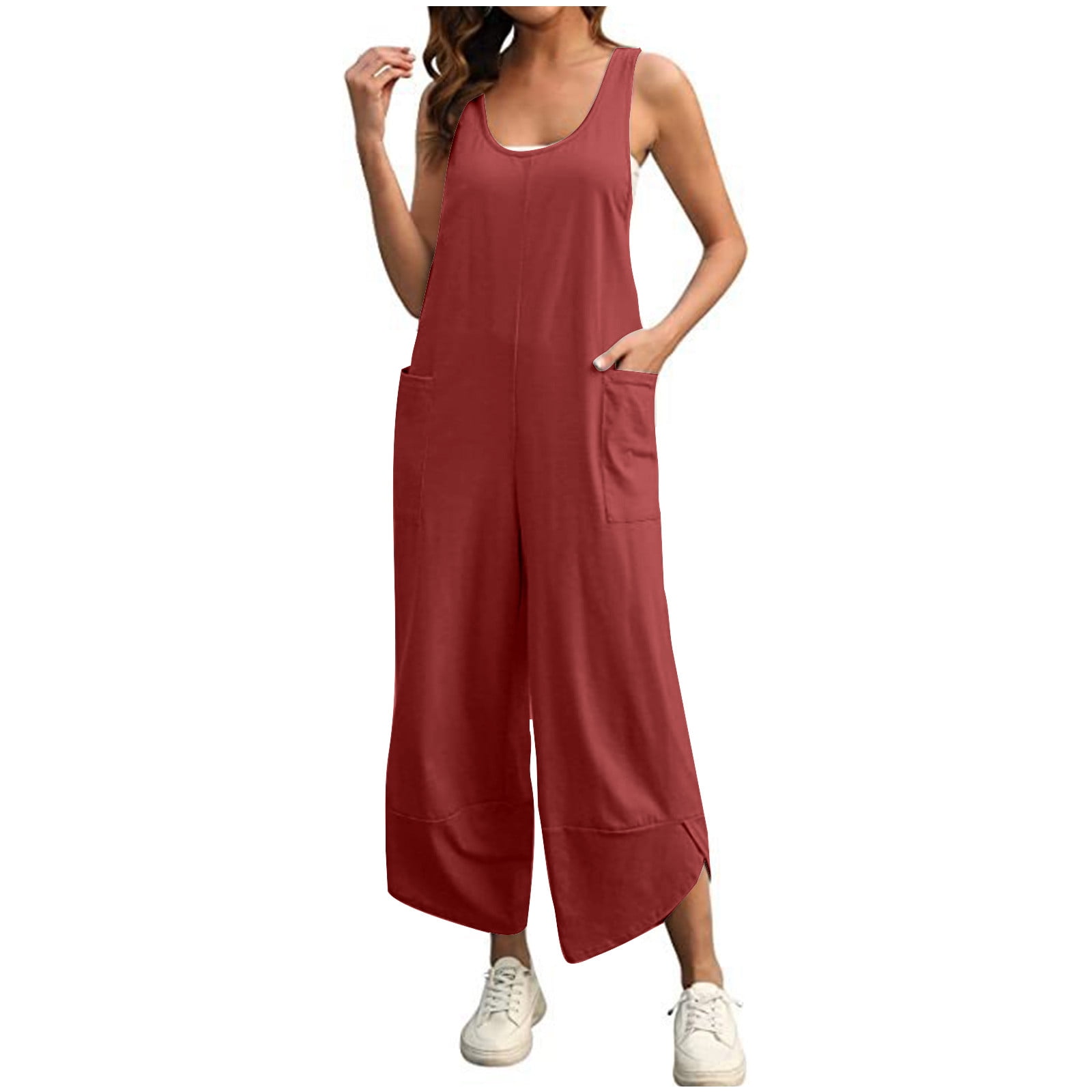 Caywon Womens Sleeveless Loose Fit Overalls Rompers Cotton Linen Wide ...