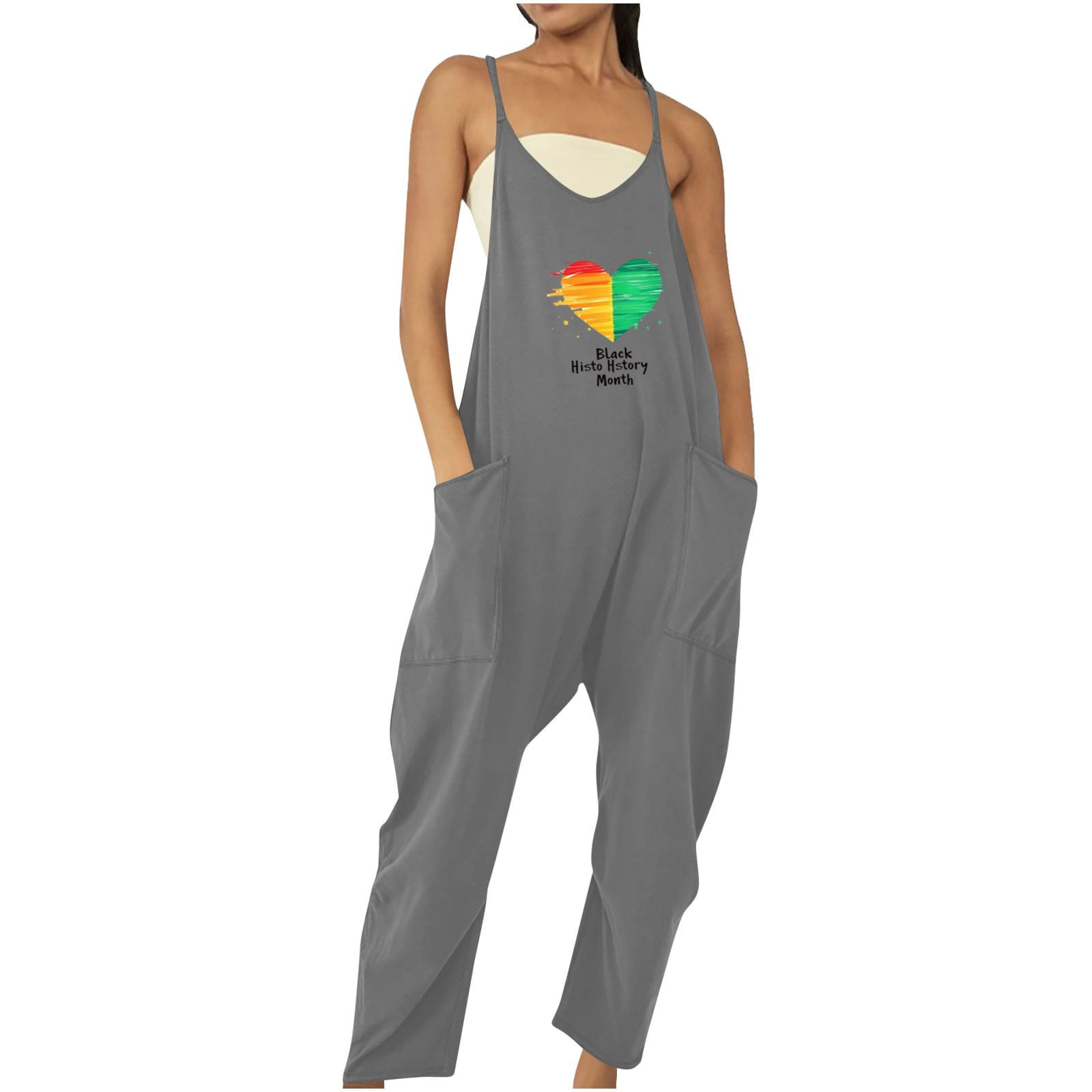 Caywon Womens Sleeveless Loose Fit Overalls Rompers Linen Look Wide Leg ...