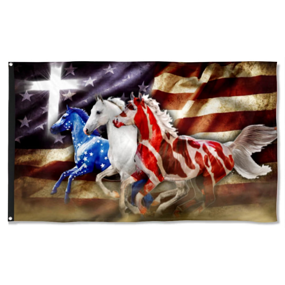 Cayyon America Horse Grommet Flag Run Run Flag 3x5Feet Banner with 2 ...