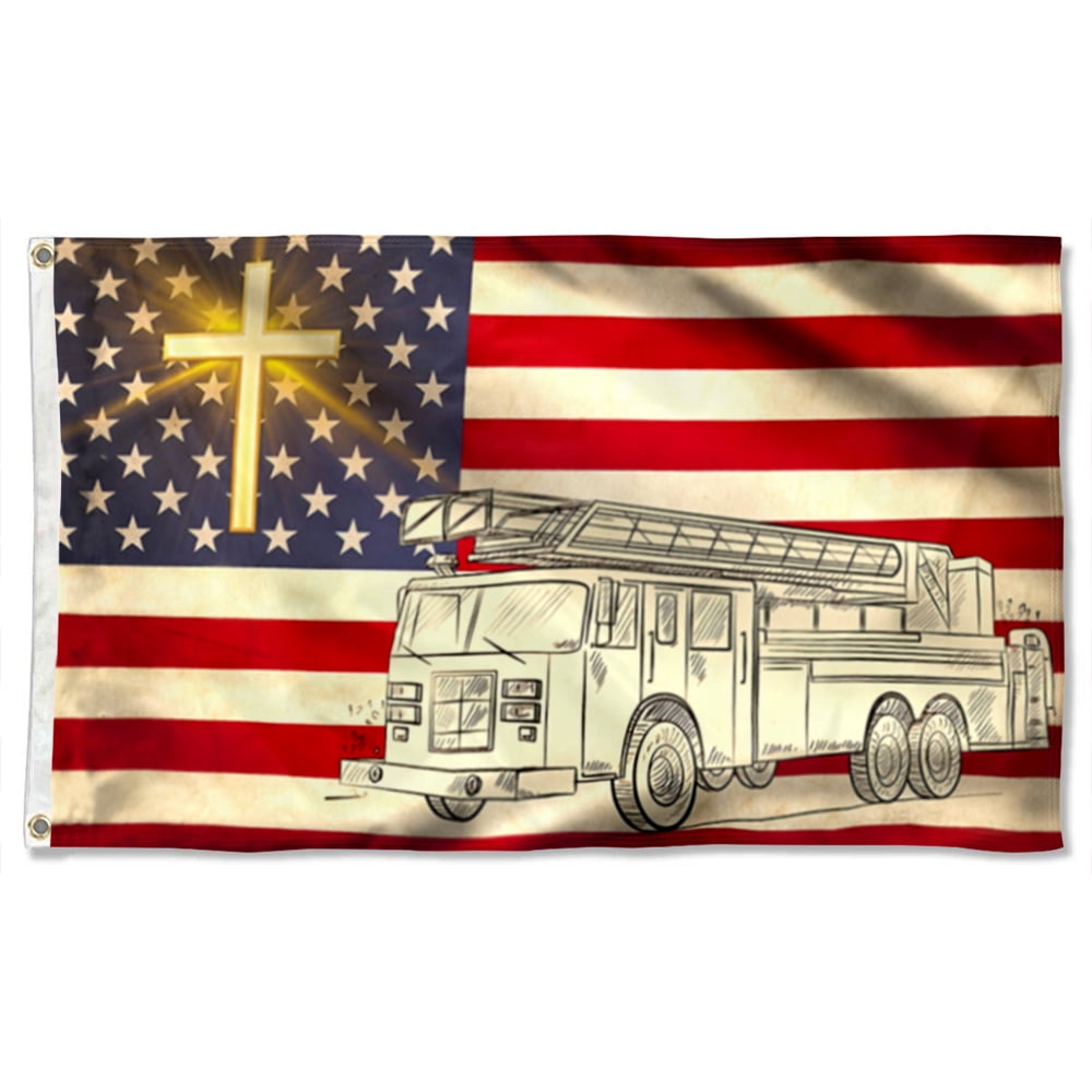 Cayyon Christian Flag 3x5Feet Firefighter Flag Christian Cross ...