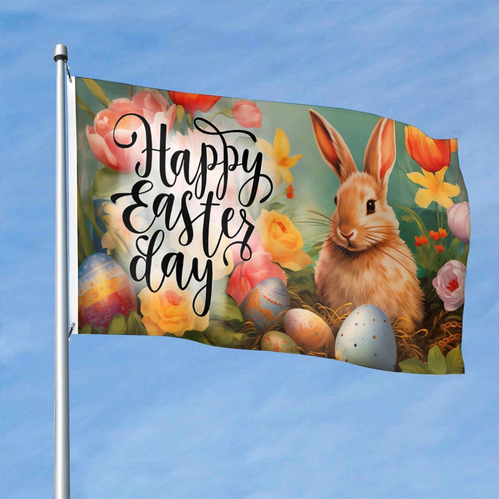 Cayyon Happy Easter Flag Banner 3x5 Feet with 2 Brass Grommets ...