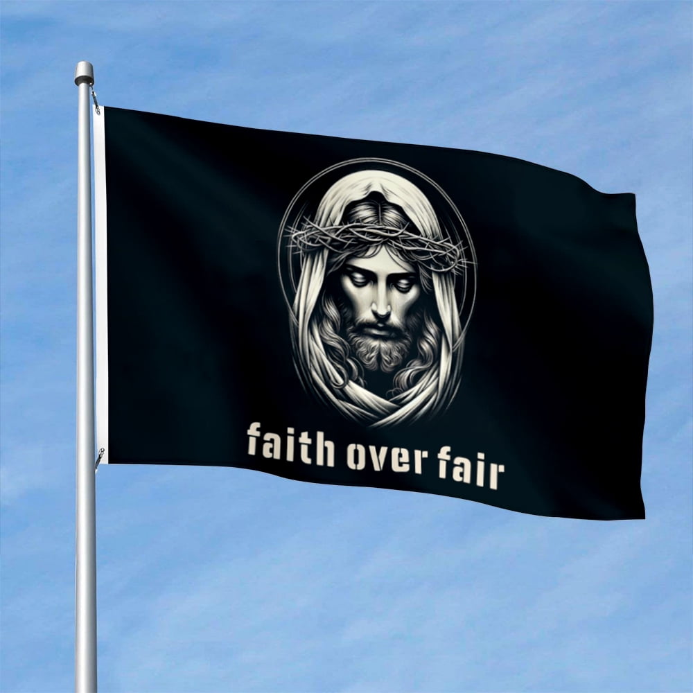Cayyon Jesus Faith over Fair Flag Banner with 2 Brass Grommets ...