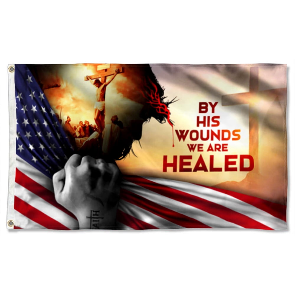 Cayyon Jesus Flag 3x5Feet God Jesus Christian Cross By His Wounds We ...