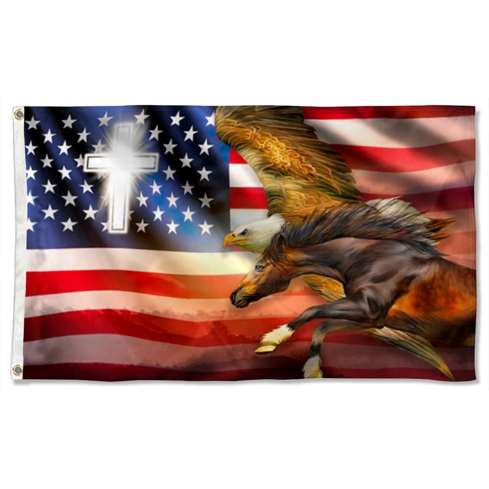 Cayyon Jesus Flag 3x5Feet Patriot Flag American Eagle Horse Patriot God ...