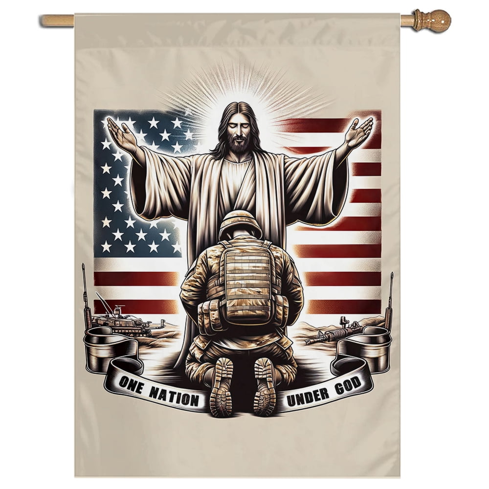 Cayyon Jesus Flags 28 x 40 Double Sided, (Jesus One nation under God ...