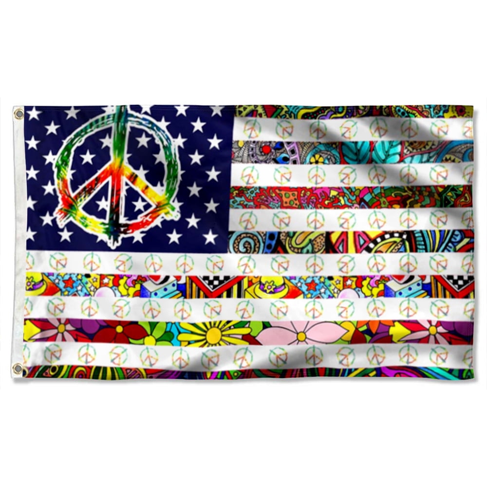 Cayyon Peace Sign Hippie American Grommet Flag 3x5Feet Banner with 2 ...