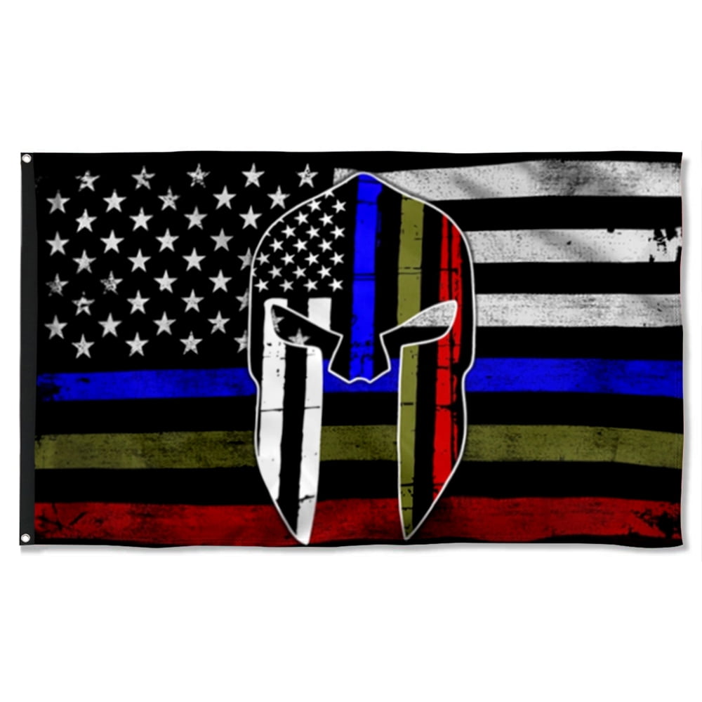 Cayyon Police Military and Fire Thin Line USA Grommet Flag Spartan Blue ...