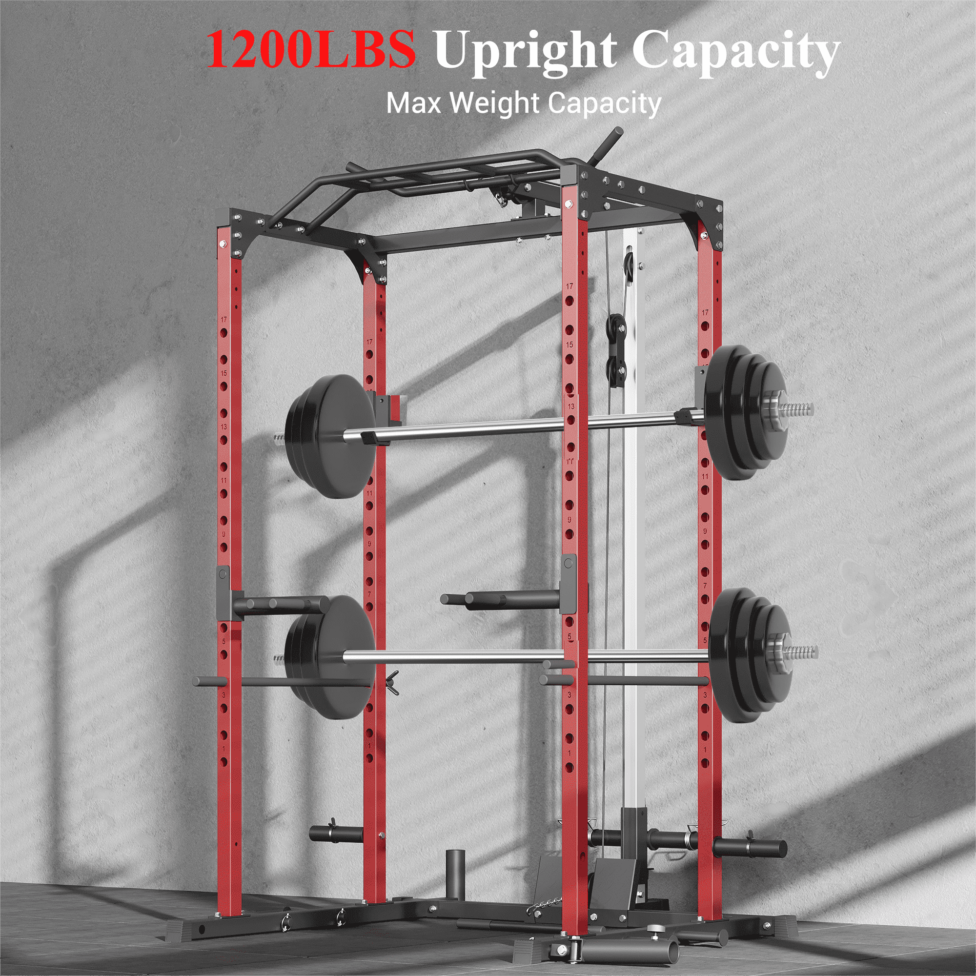 CazToi 1200 Lbs Multi-Functional Power Rack with Adjustable Cable ...