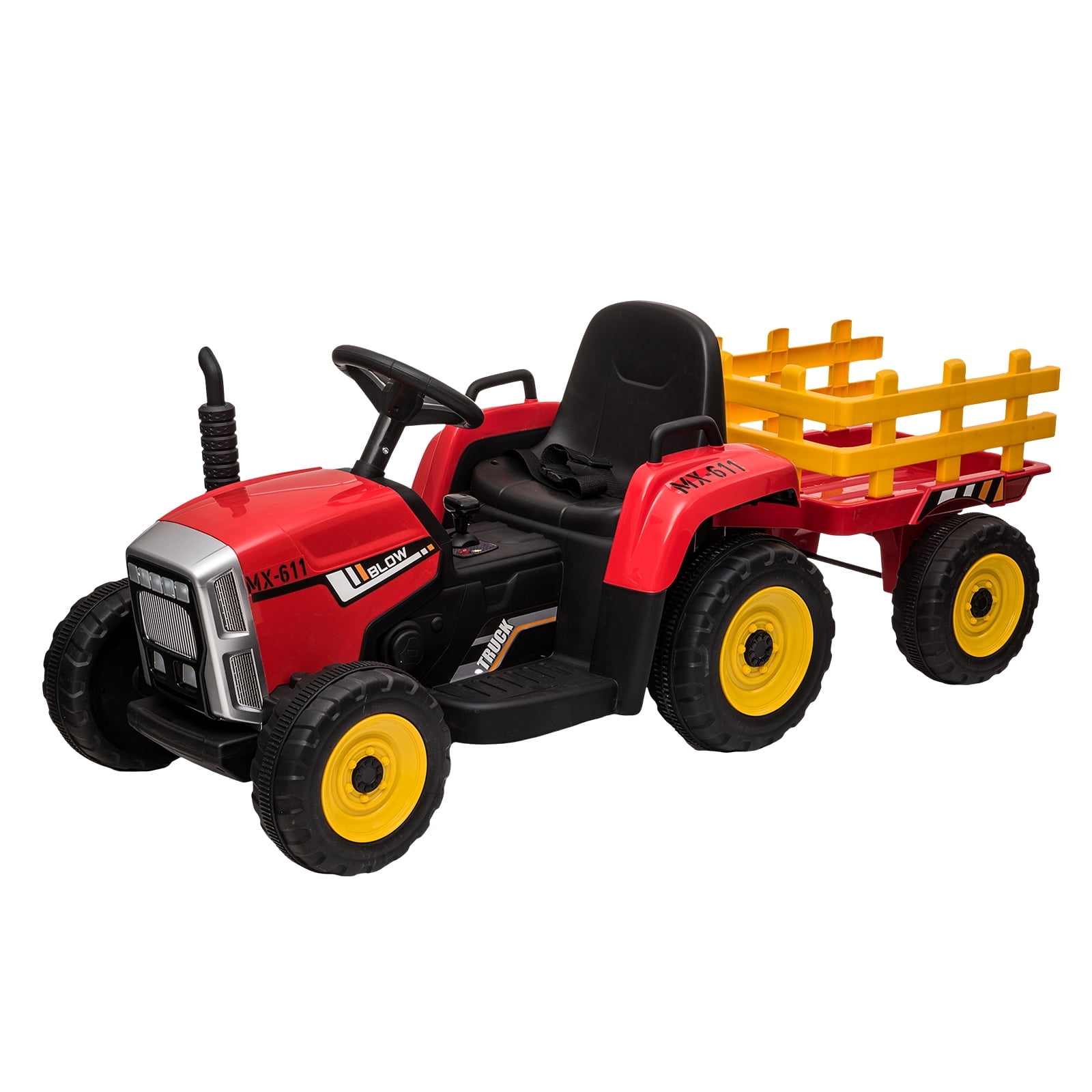 CazToi 12V Battery Powered Ride On Tractor for Kids with Detachable ...