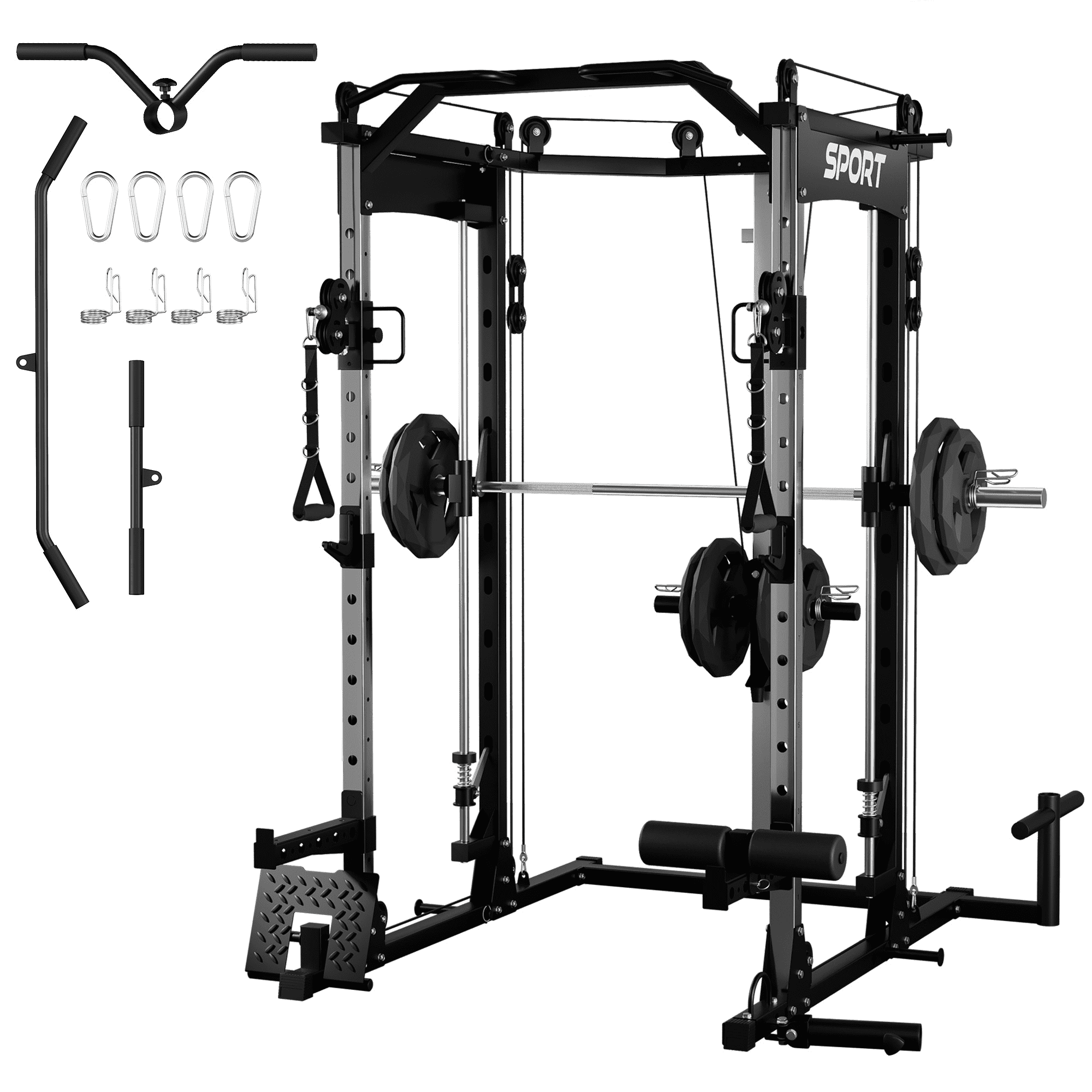 CazToi 2200 Lbs Squat Rack Smith Machine with LAT-Pull Down & Dual ...
