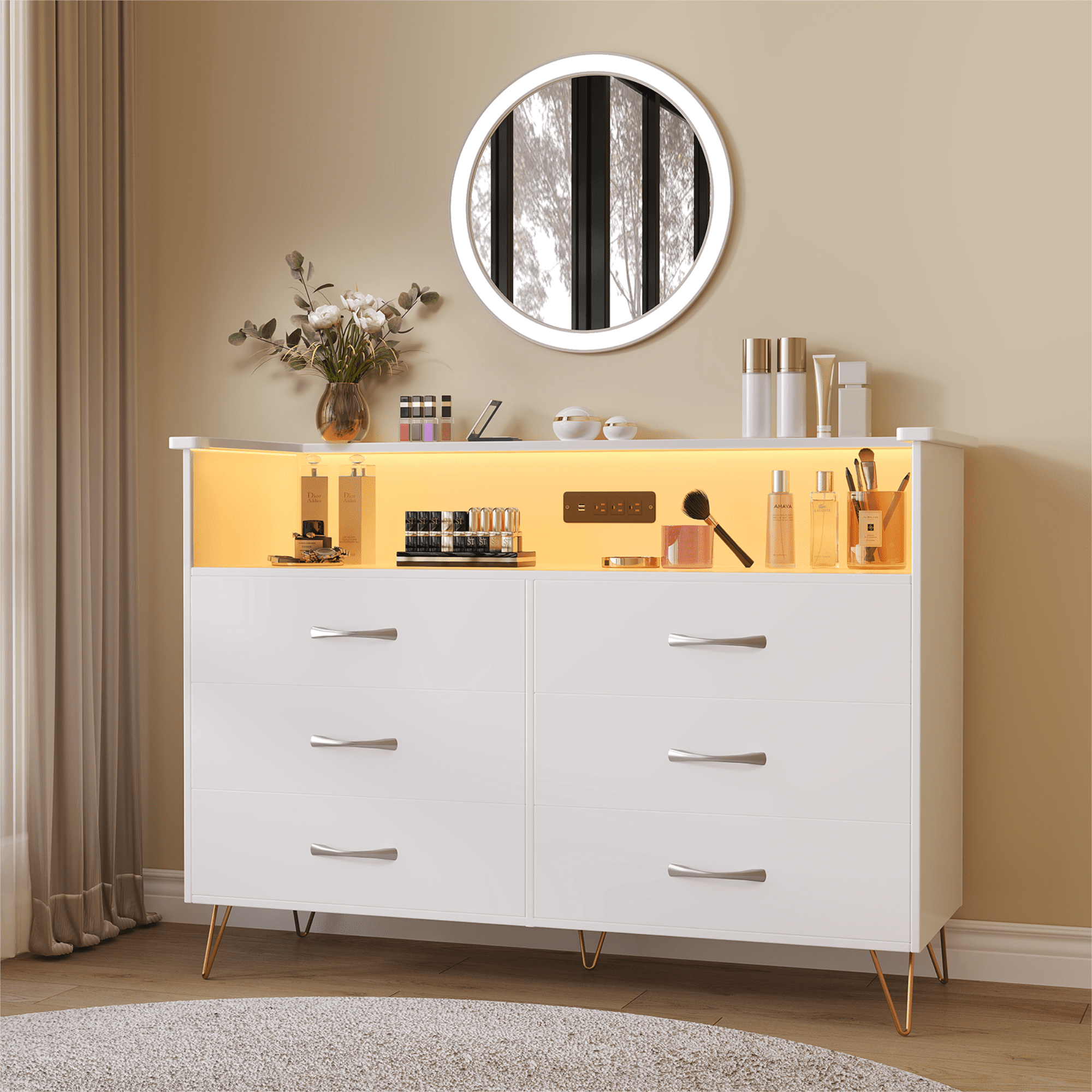 CazToi 6-Drawer Dresser with Charging Station & RGB LED Lights, Wide ...