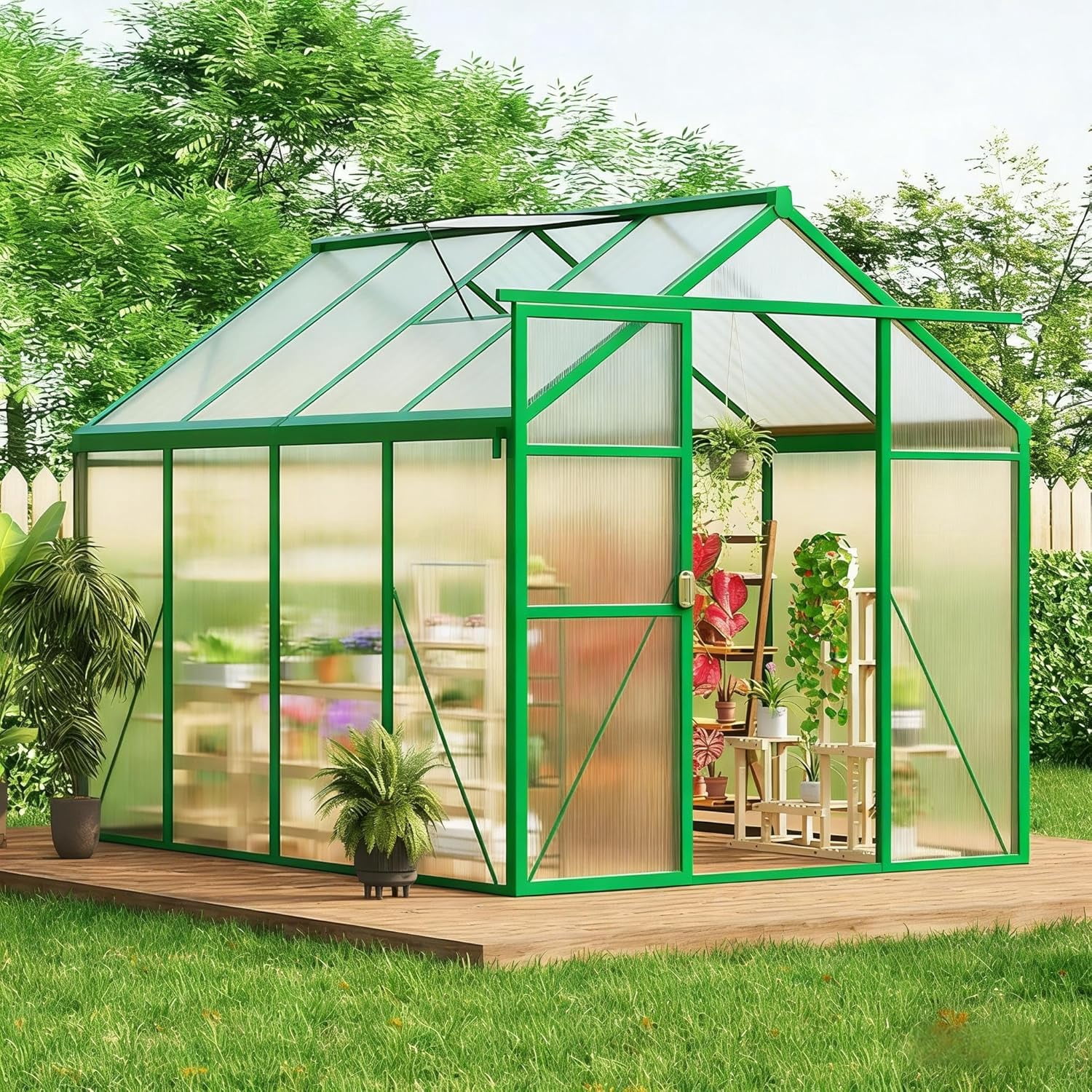 CazToi 6x10 FT Outdoor Walk-in Aluminum Frame Greenhouse with Roof Vent ...