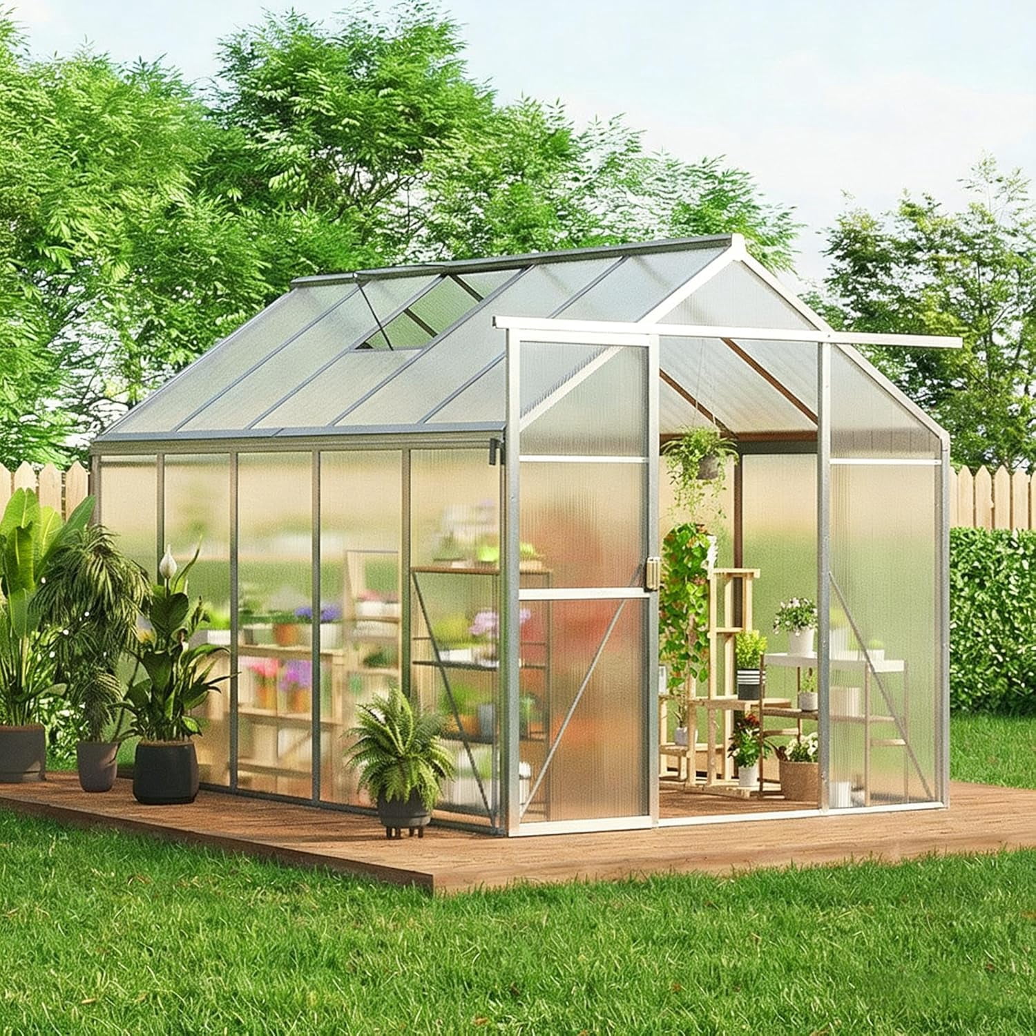CazToi 6x10 FT Outdoor Walk-in Aluminum Frame Greenhouse with Roof Vent ...