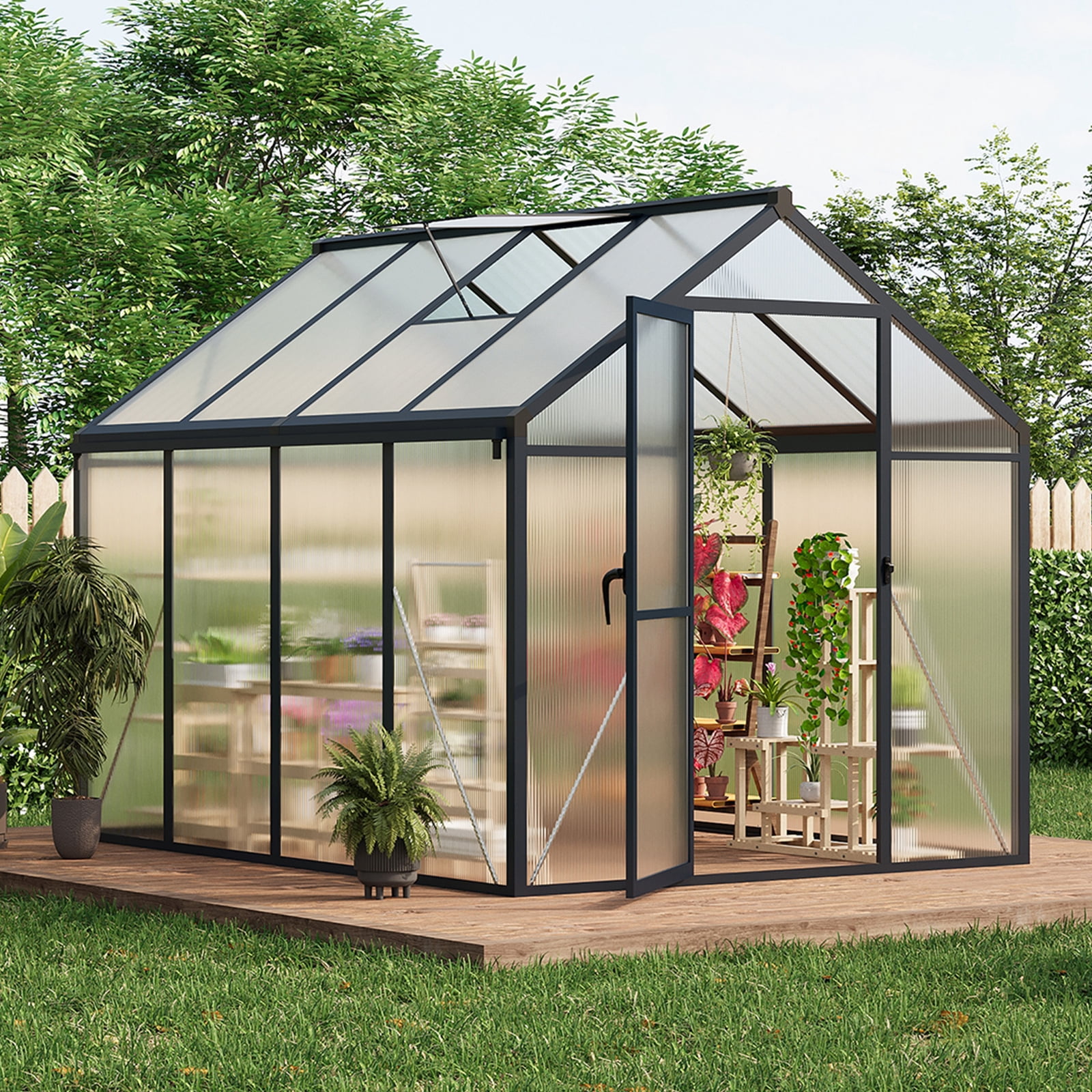 CazToi 6x8 FT Outdoor Walk-in Polycarbonate Greenhouse with Aluminum ...