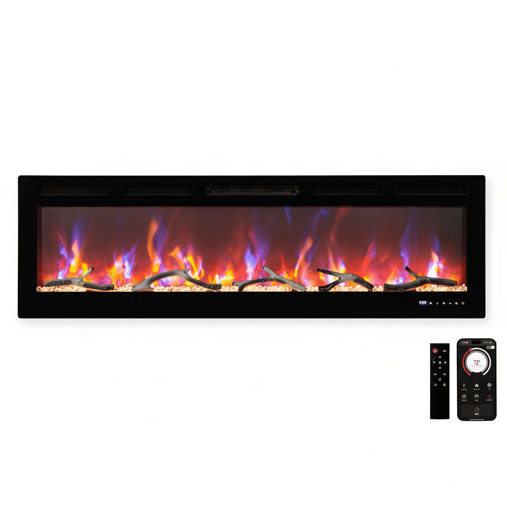 CazToi 80" Ultra-Slim Smart Electric Fireplace Remote Control 12 Color ...