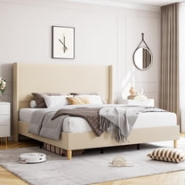 Papajet California King Size Upholstered Platform Bed Frame, Wingback ...