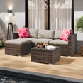CazToi L-Shaped 5-Piece PE Rattan Patio Furniture Set, Iron Frame ...
