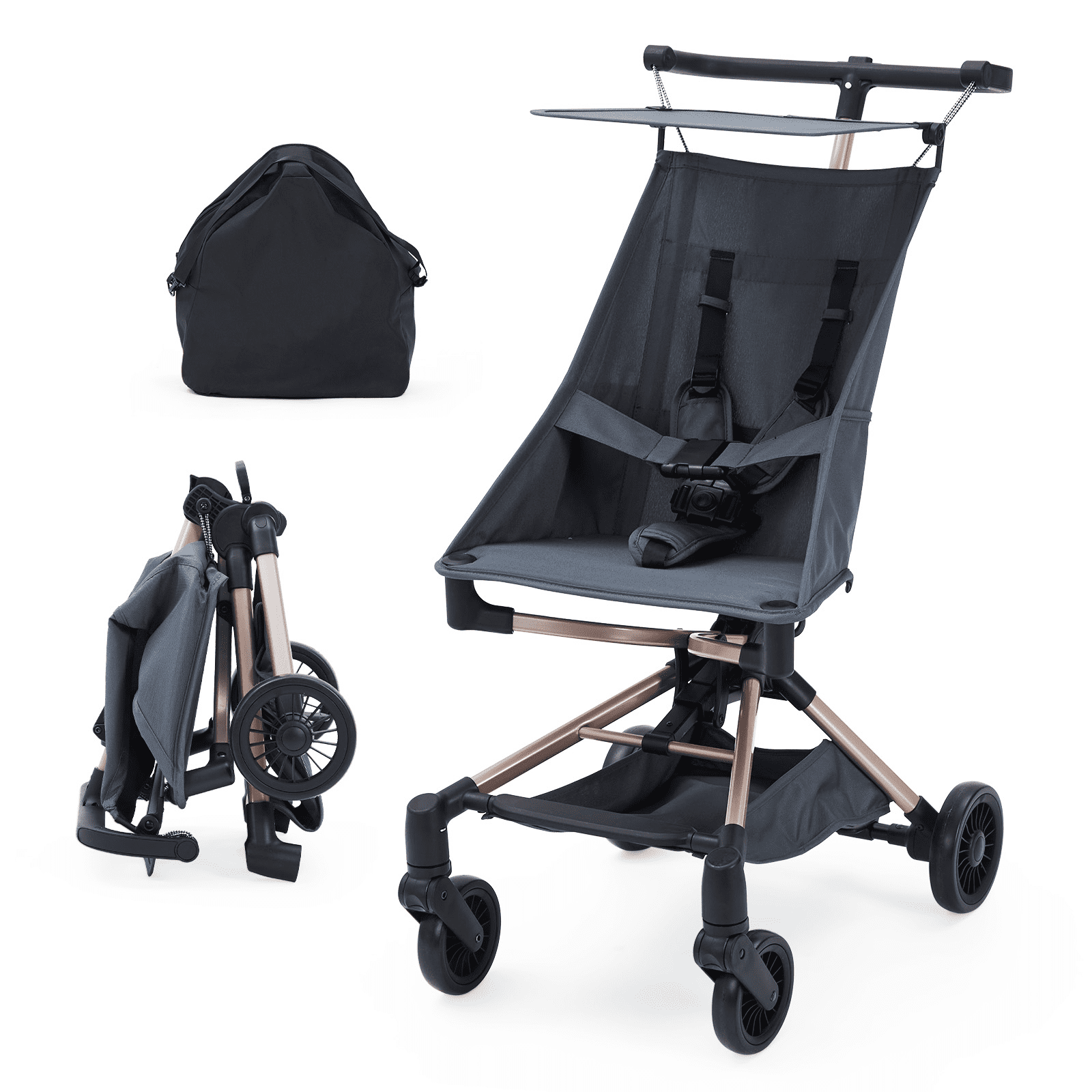 CazToi Lightweight Compact One-Hand Fold Stroller Adjustable Canopy ...