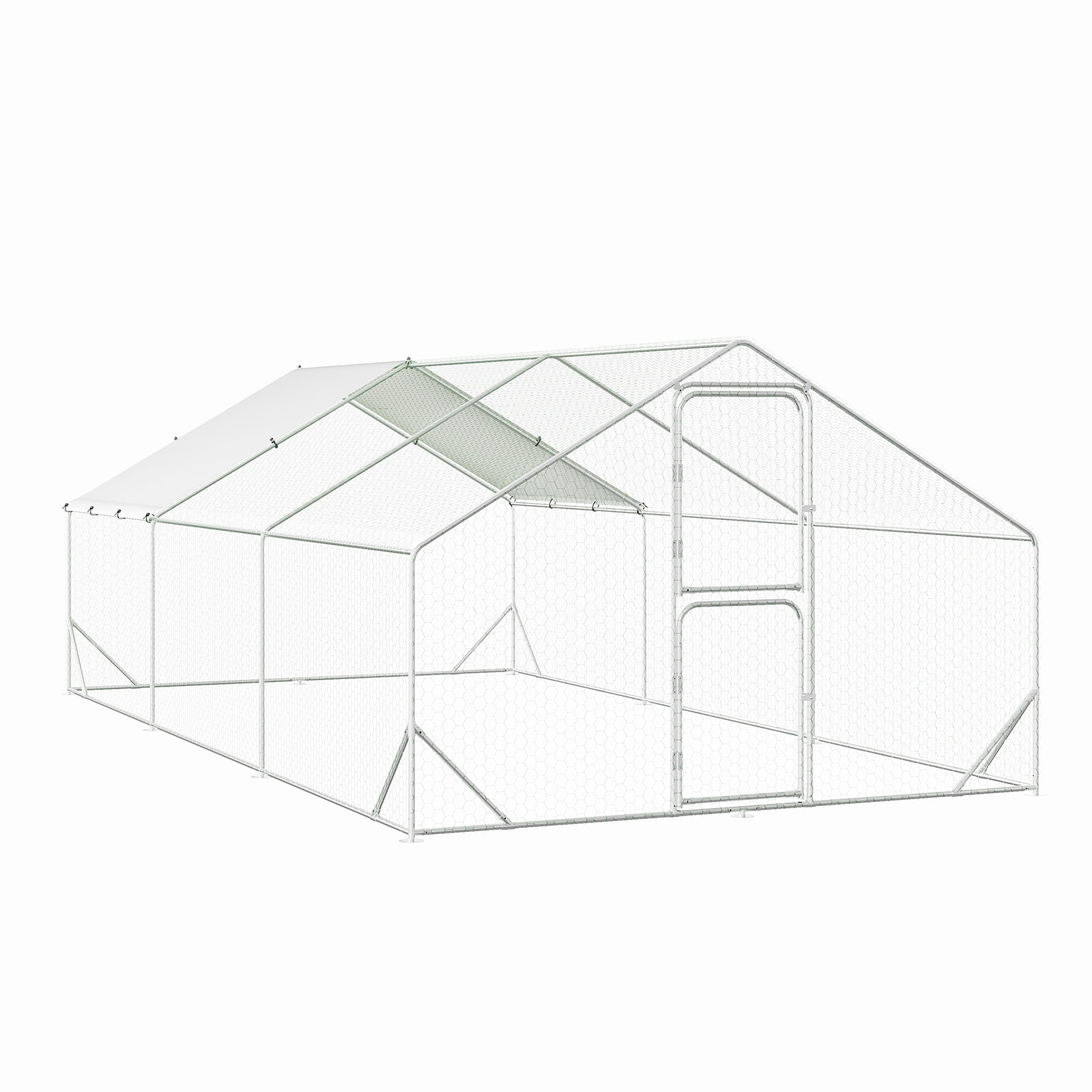 CazToi Metal Chicken Coop Run Double Door Chicken Pens Outdoor Walk-In ...