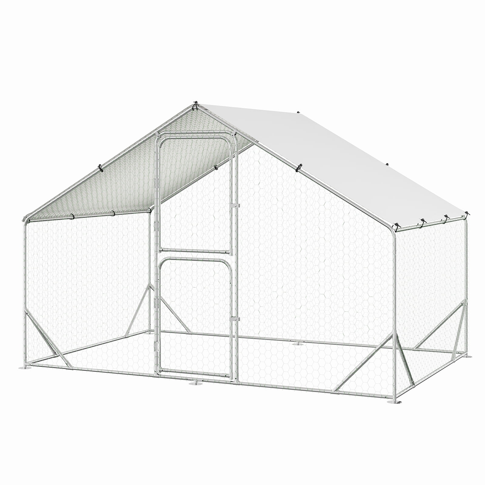CazToi Metal Chicken Coop Run Double Door Chicken Pens Outdoor Walk-In ...