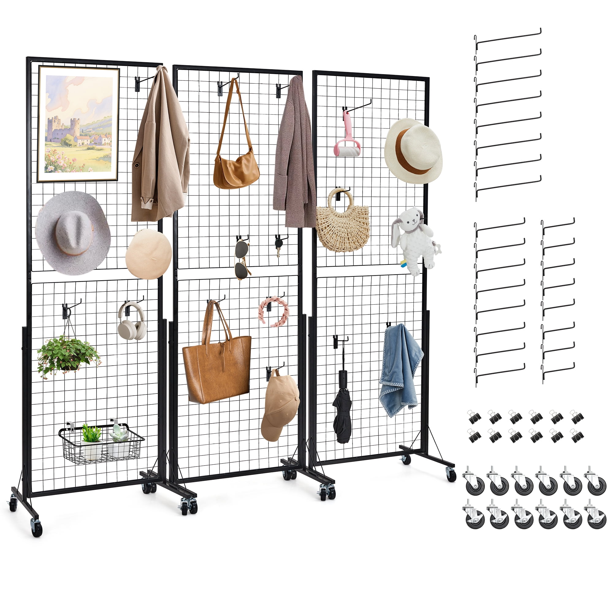 CazToi Set of 3 Heavy Duty Movable Grid Wall Panels 2' x 5. 6' with ...