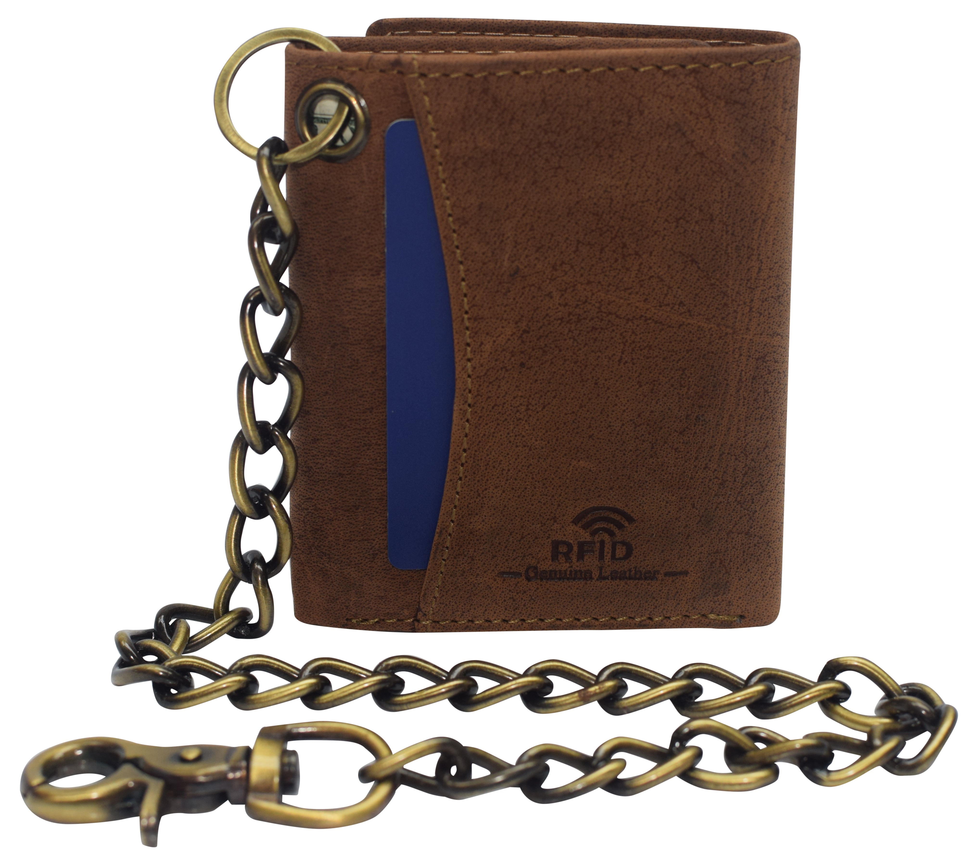 Cazoro Crazy Horse Leather RFID Trifold Chain Wallet Men's - Walmart.com