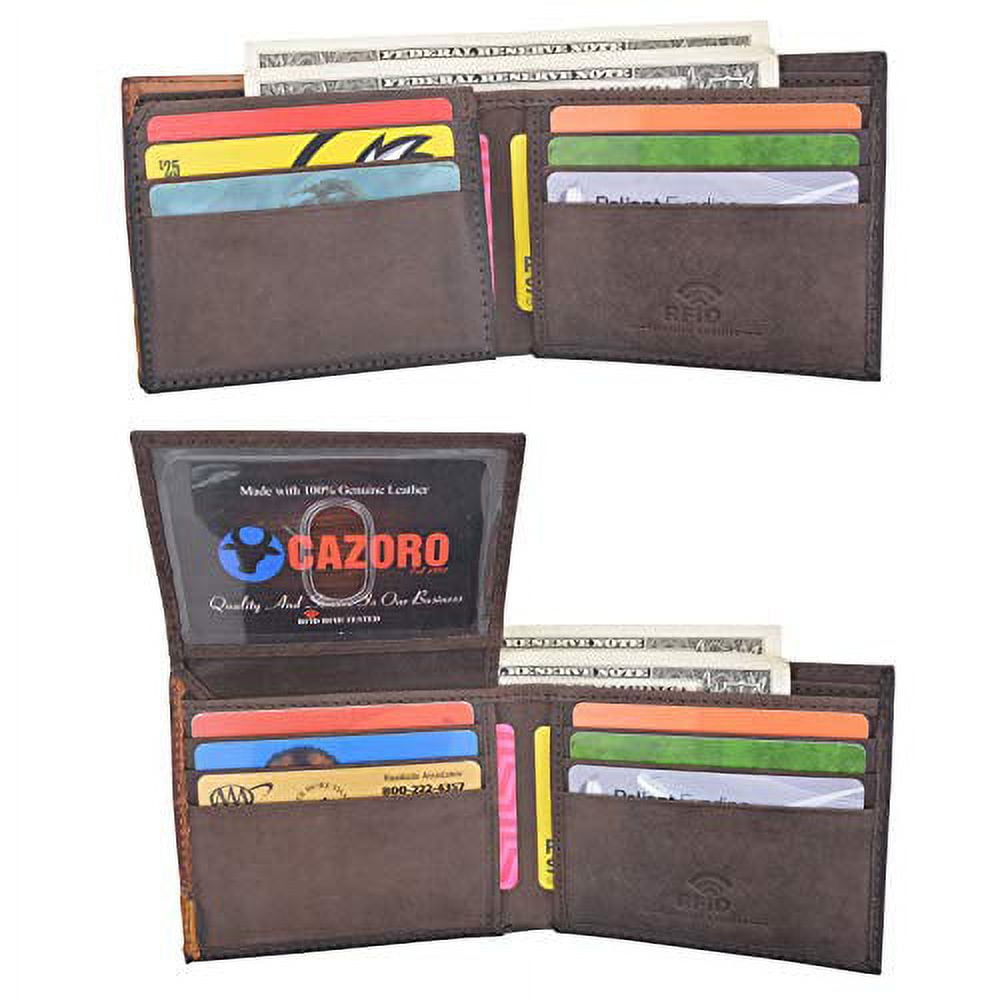 Cazoro RFID Blocking Bifold Wallet Passcase Genuine Leather and Flip Up ...