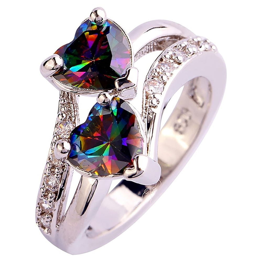 Cbcbtwo Cubic Zirconia Rings, Rings for Women Girls, Double Heart-Shape ...