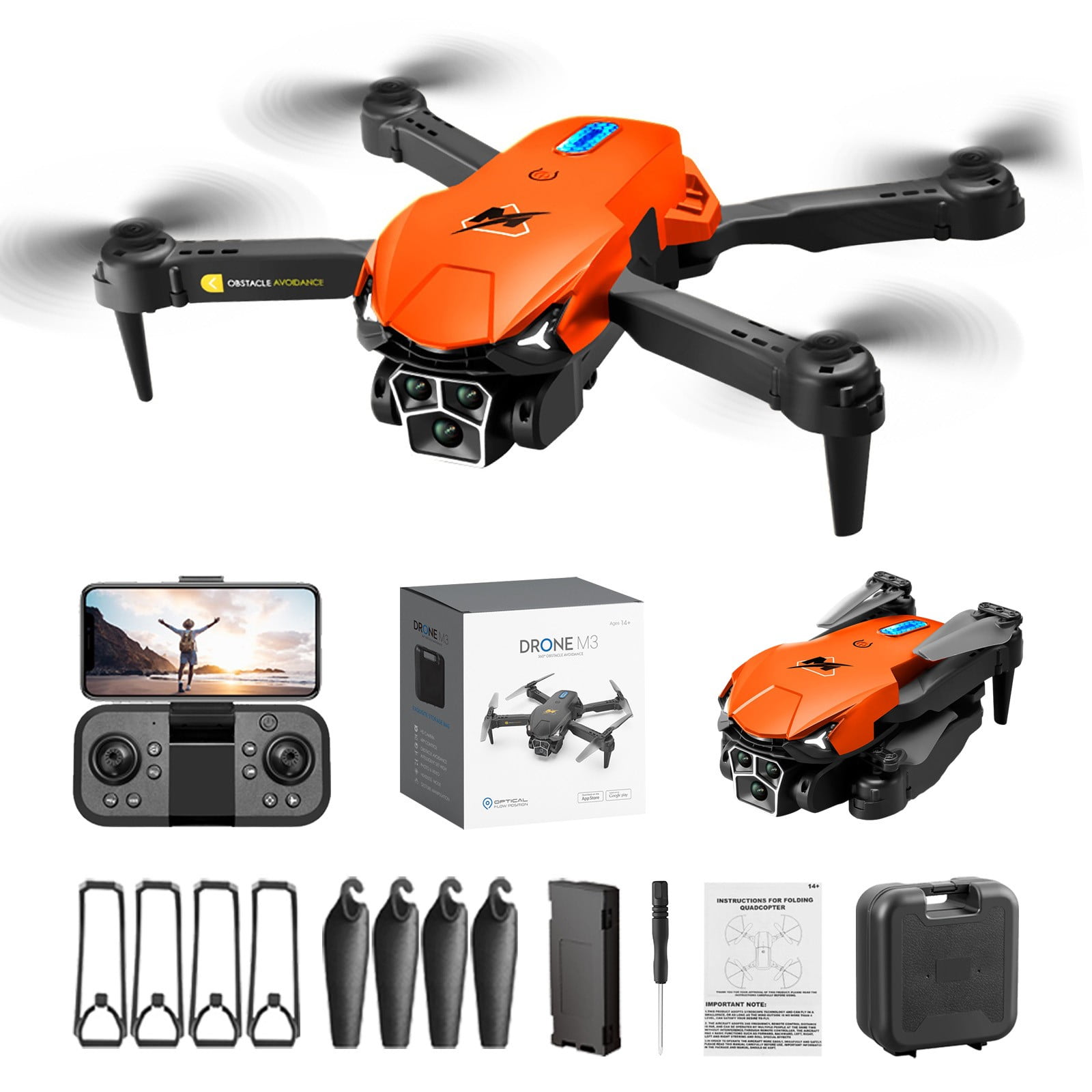 Cbcbtwo Drone, Drone Three Camera HD Aerial Camera Folding Obstacle ...