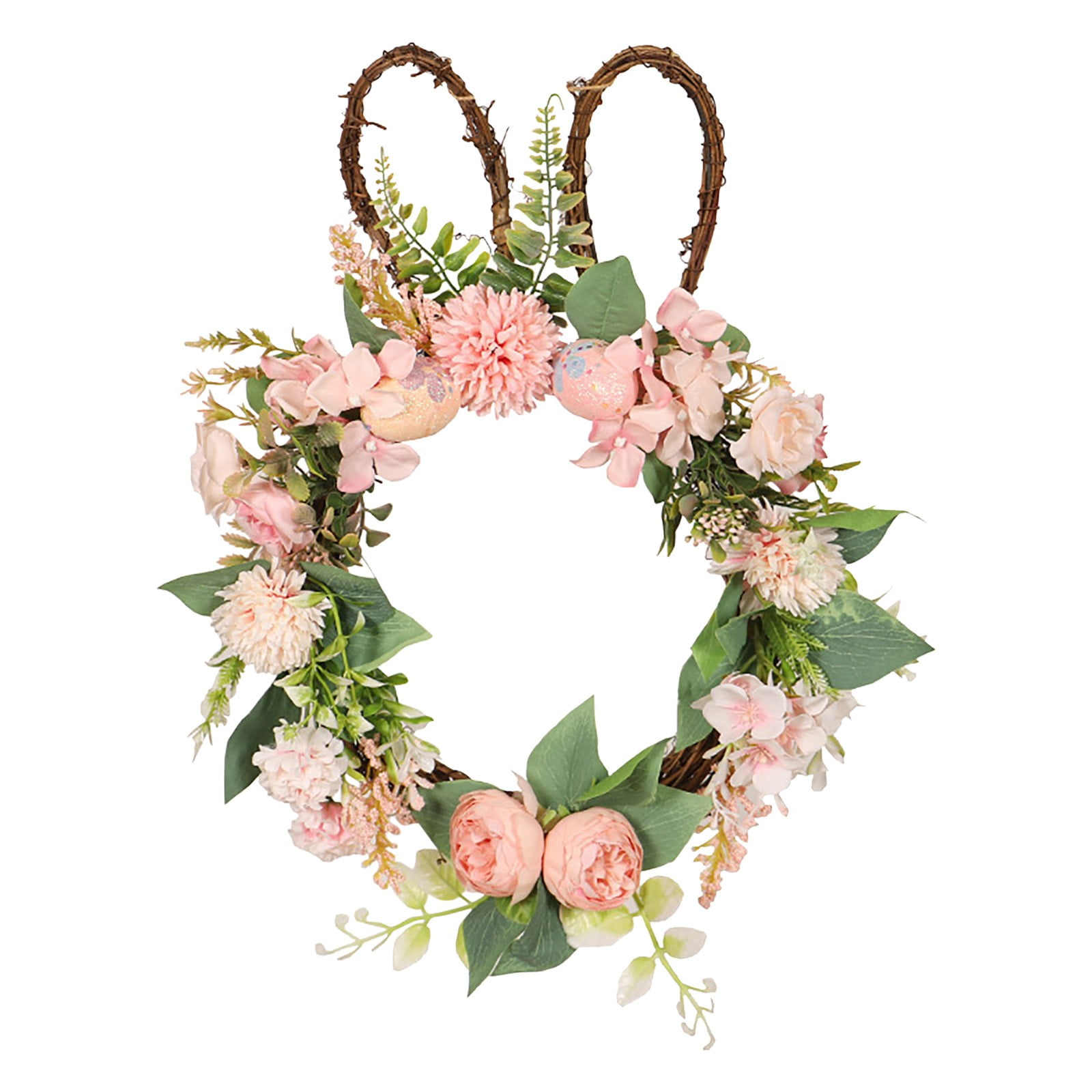 Cbcbtwo Easter Wreath, 17.7in Easter Rabbit Egg Wreath Spring Flower ...