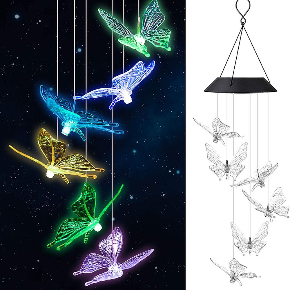 Cbcbtwo Solar Wind Chimes, Seven Color Changing LED Gradient Butterfly ...