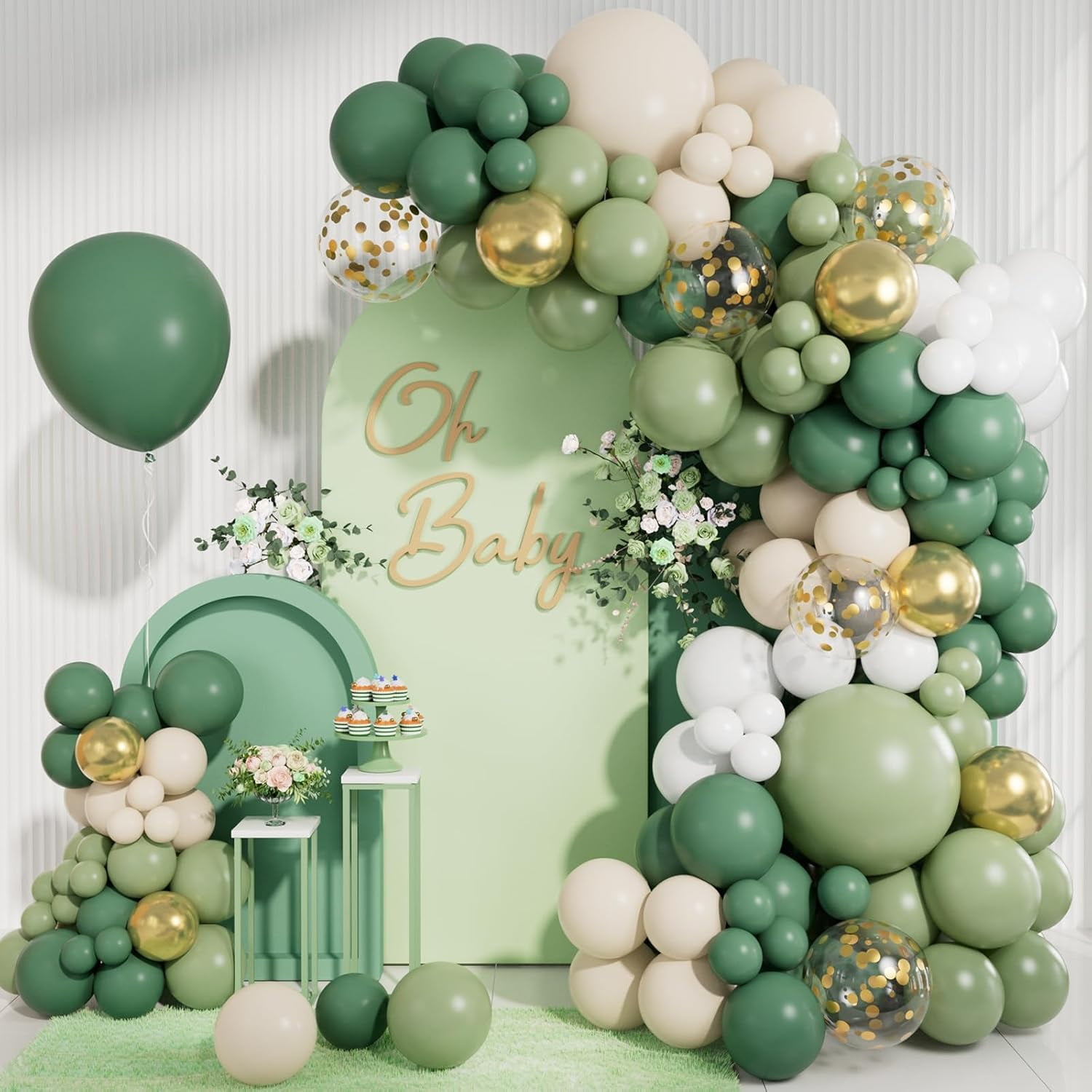 CboDeco Sage GreenEGSC Balloon Garland Arch Kit, Sage Green White Gold ...