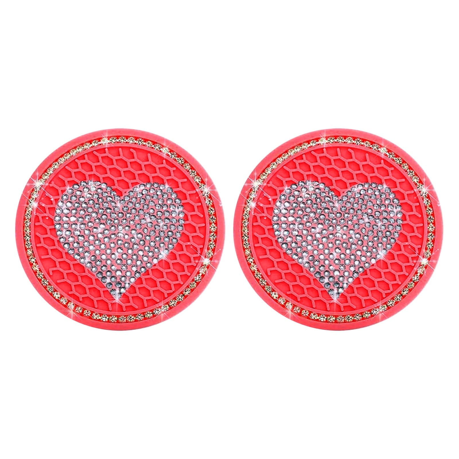 Cbzote Sparkly Rhinestone Heart Car Cup Holder Mats 2-Pack Bling ...