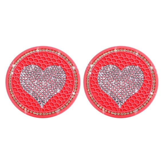 Cbzote Sparkly Rhinestone Heart Car Cup Holder Mats 2-Pack Bling ...
