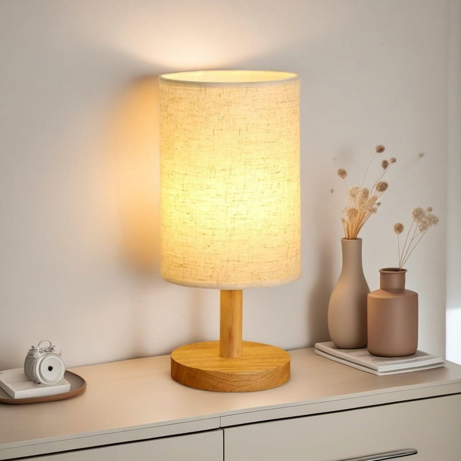 Cc8 Solid Wood Table Lamp - USB Night Light with Linen Jute Shade for ...