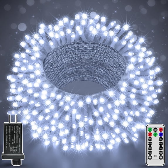 Ccinny 196FT 600 LED White Christmas Lights, Timer & Memory Function, 8 ...