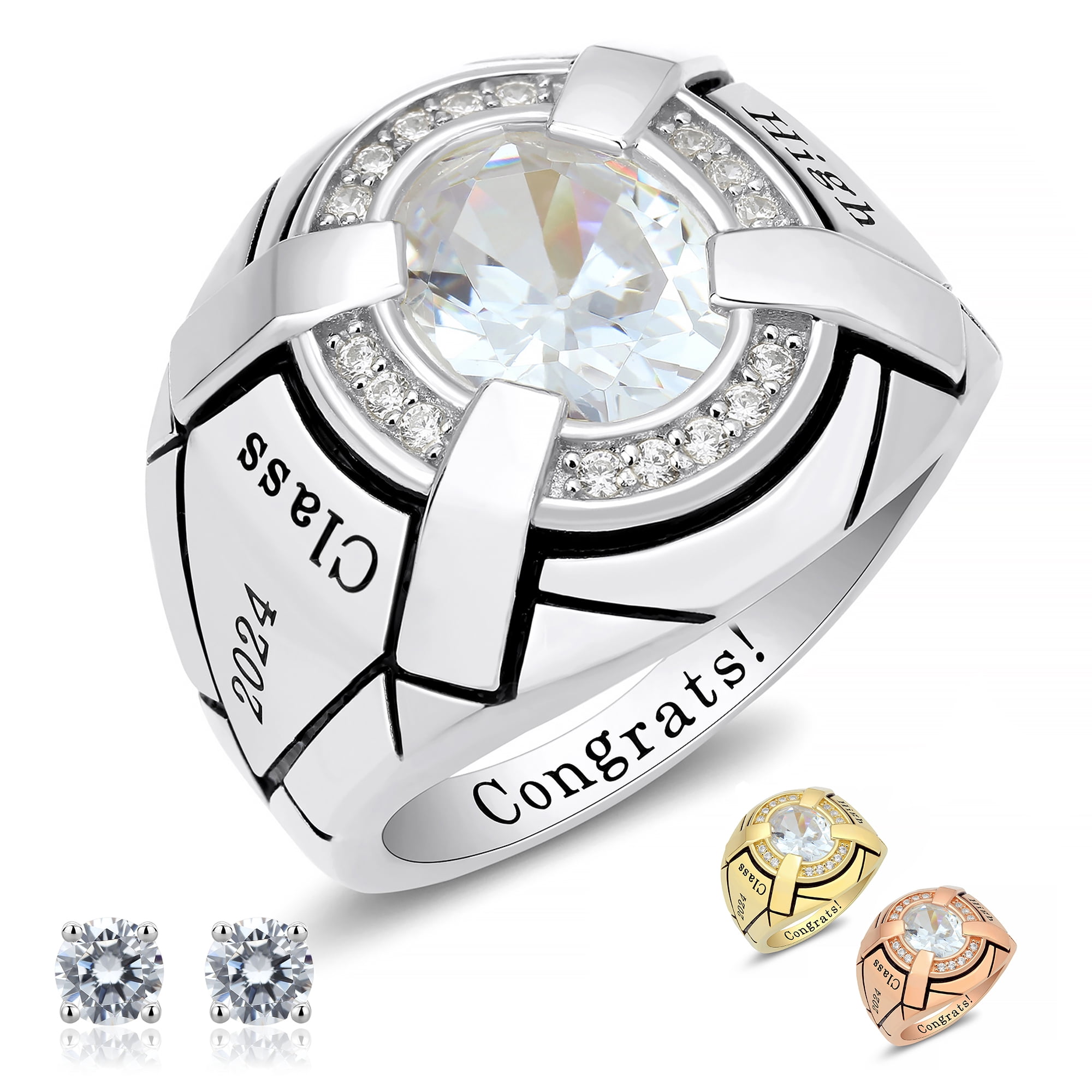 Ccjcinata Class Ring, Cubic Zirconia Graduation Ring, Sterling Silver ...