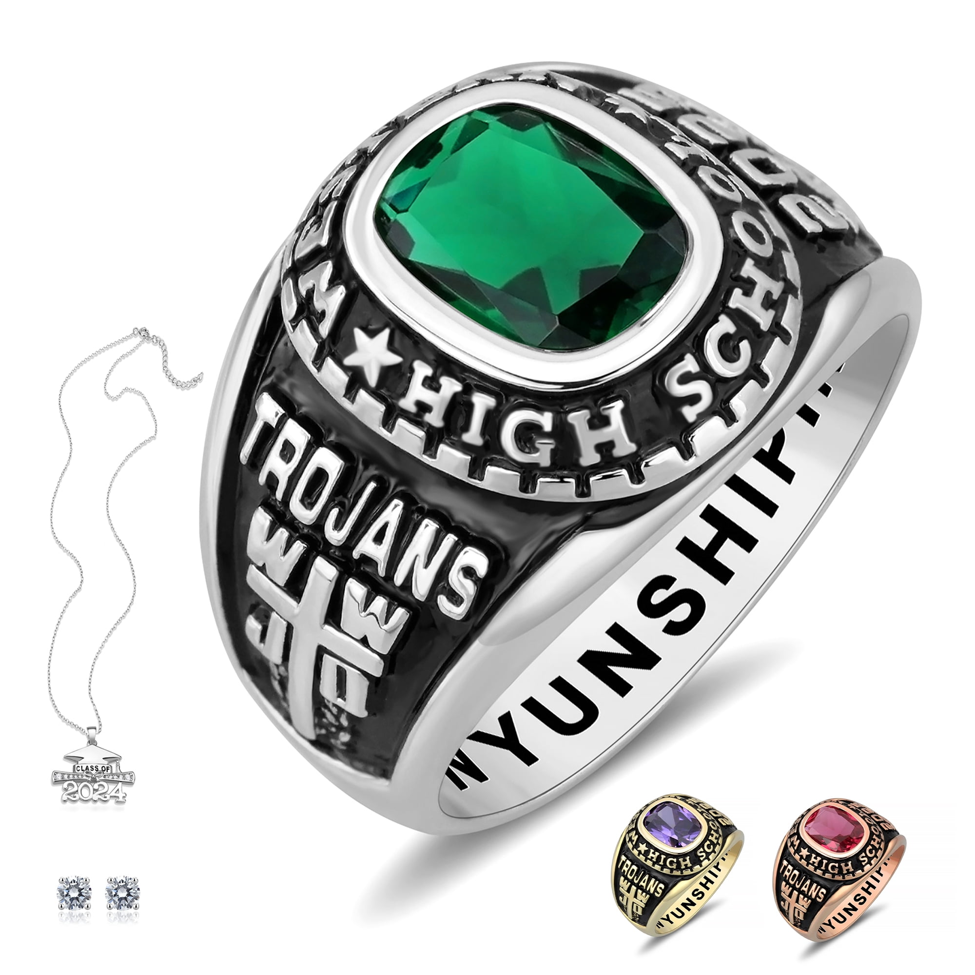 Ccjcinata Classic Personalized Class Ring with Sterling Silver Metal ...