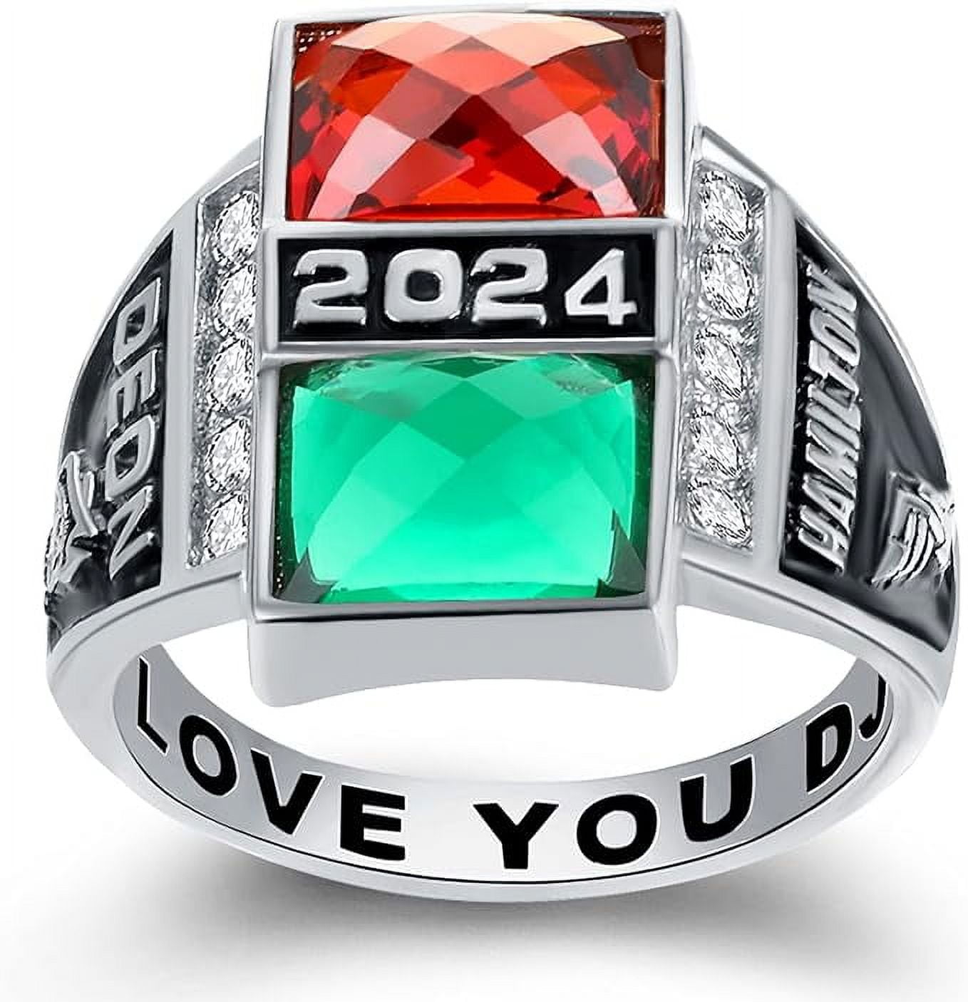 Ccjcinata Customized Sterling Silver High School And College Class Ring Square Birthstone Pride