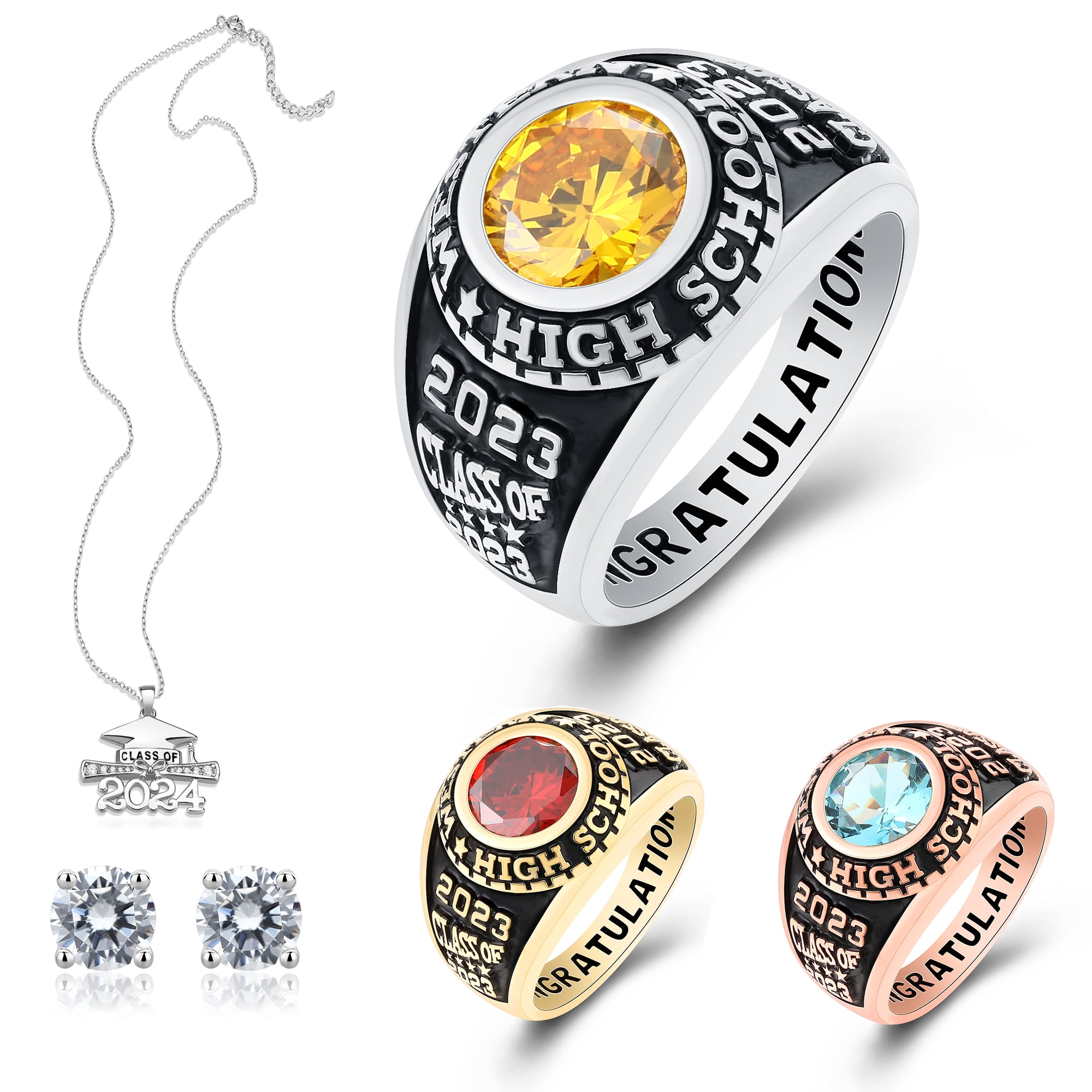 Ccjcinata Customized Sterling Silver High School and College Class Ring ...