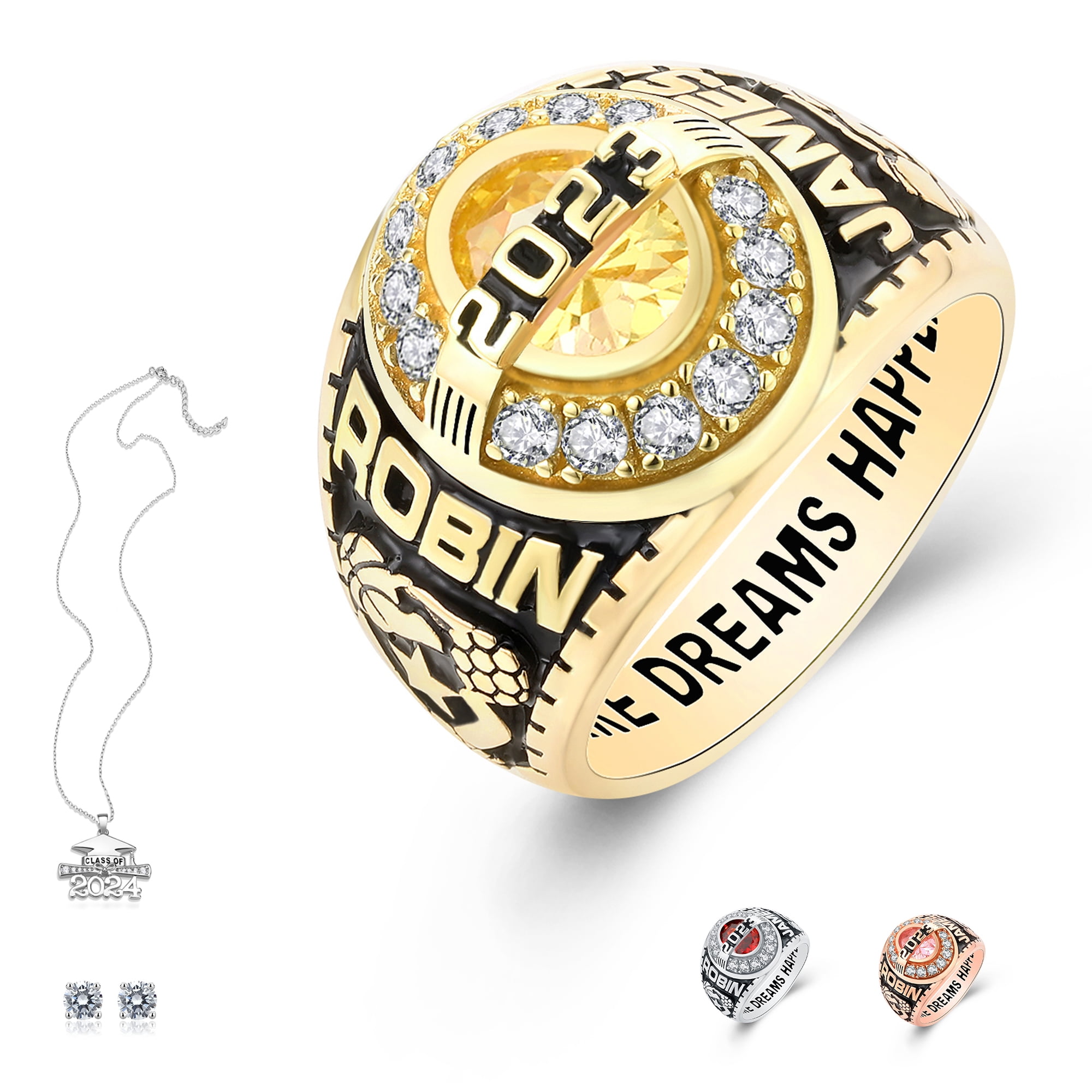 Ccjcinata Customized Sterling Silver High School and College Class Ring ...
