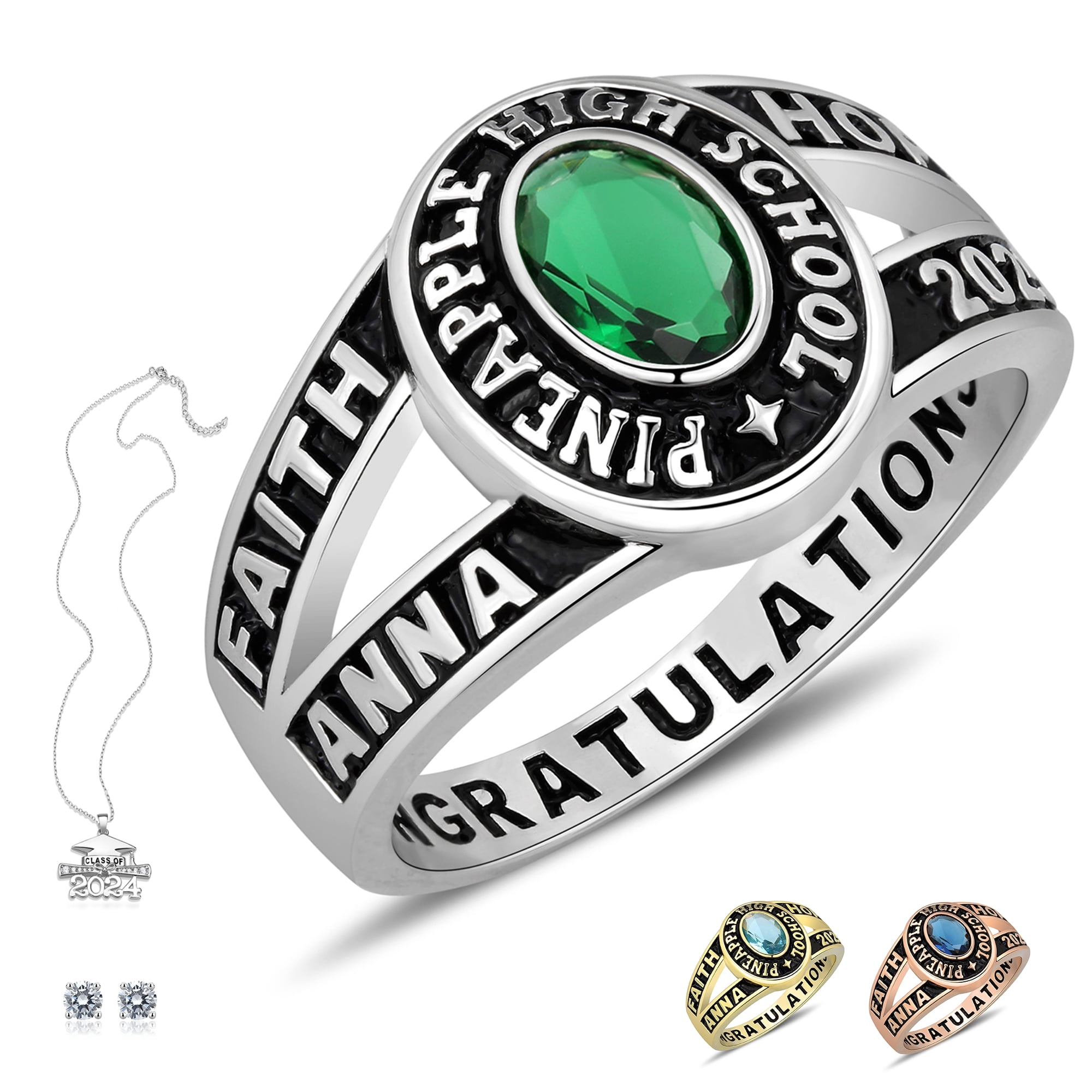 Ccjcinata Customized Sterling Silver Women’s class Ring, Silver ...