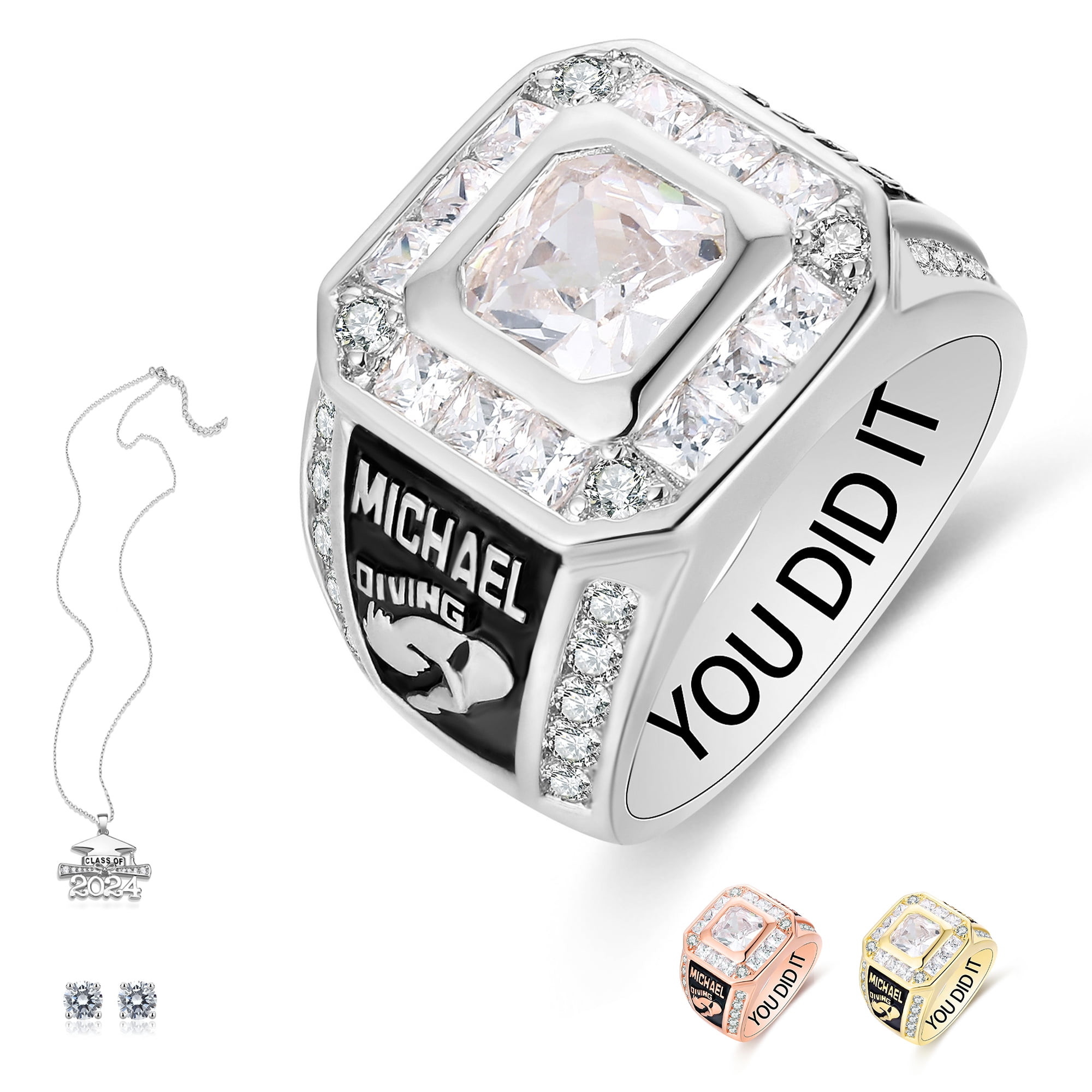 Ccjcinata Fully Personalized Customized class rings Sterling Silver Men ...