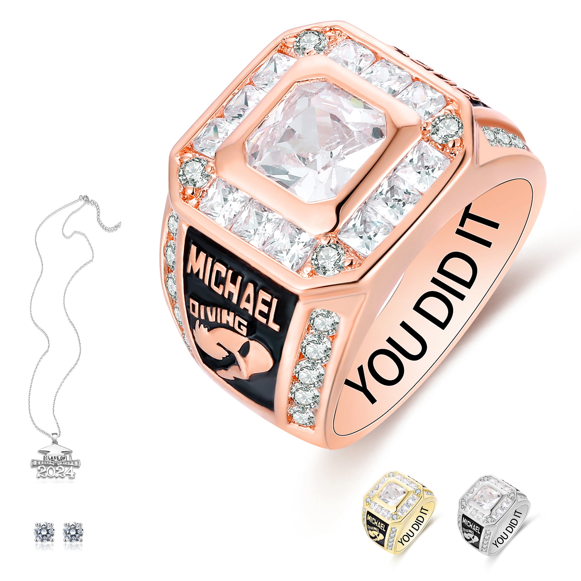 Ccjcinata Fully Personalized Customized class rings Sterling Silver Men ...