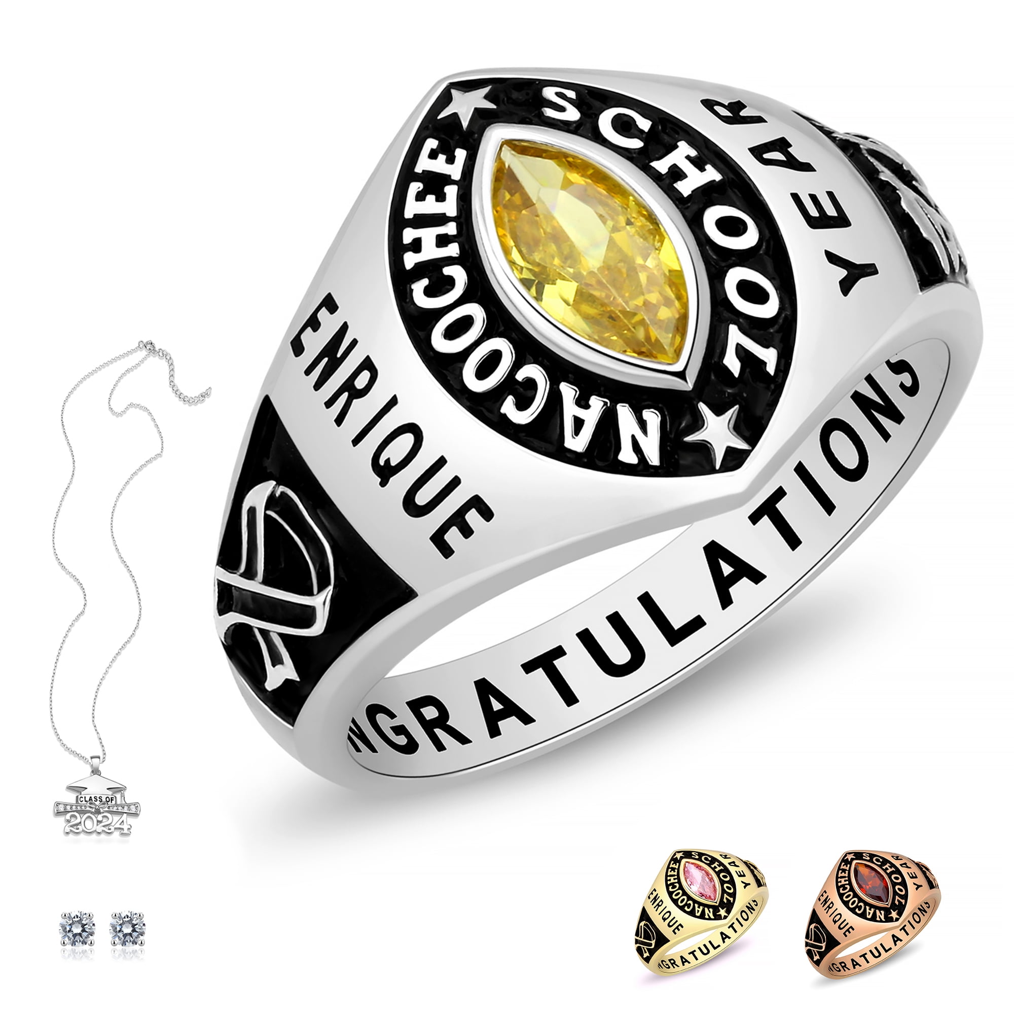 Ccjcinata Fully Personalized Customized class rings Sterling Silver ...